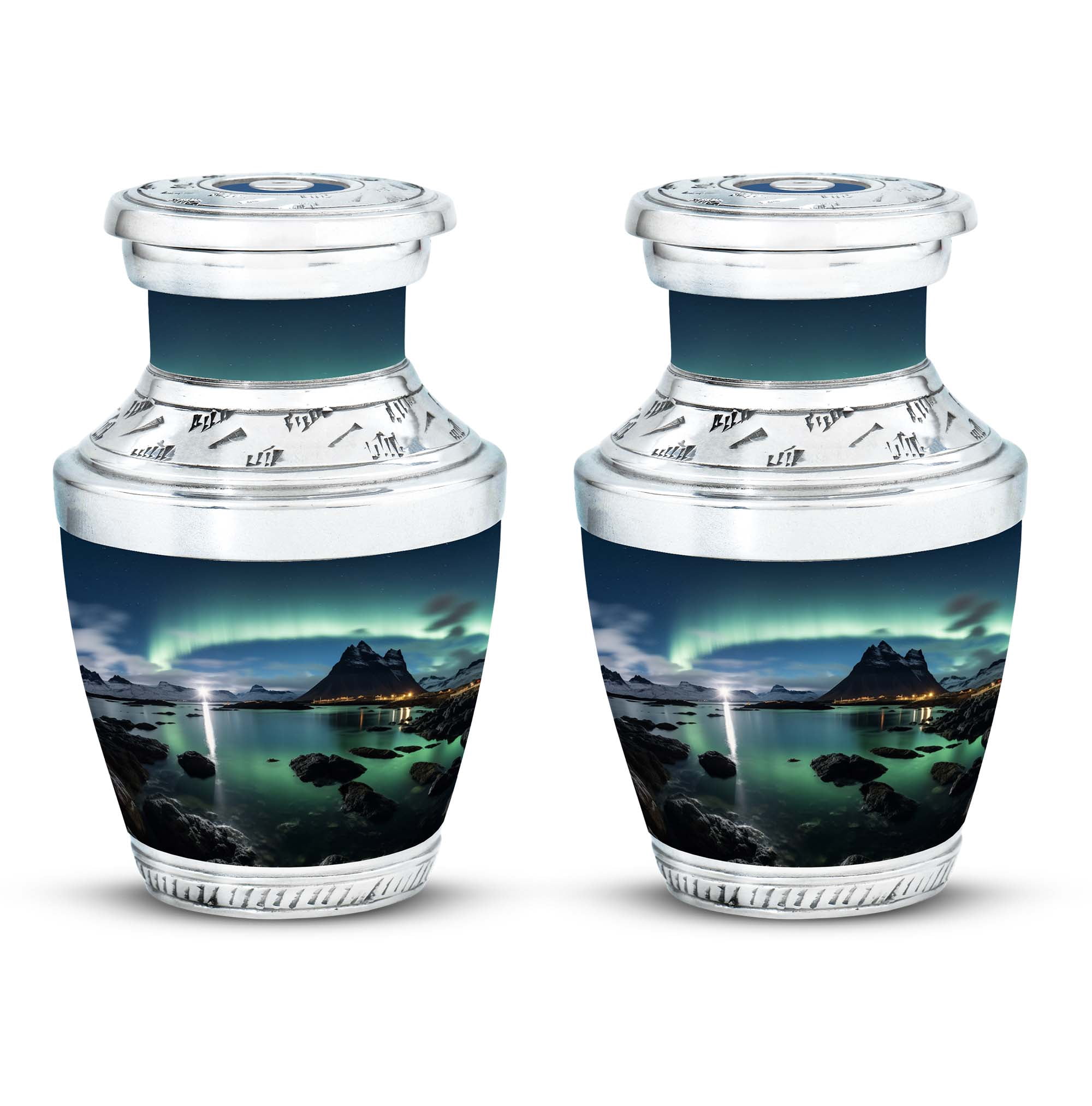 Northern Lights over a Coastal Hamlet - Small Decorative Urn for Adult ...