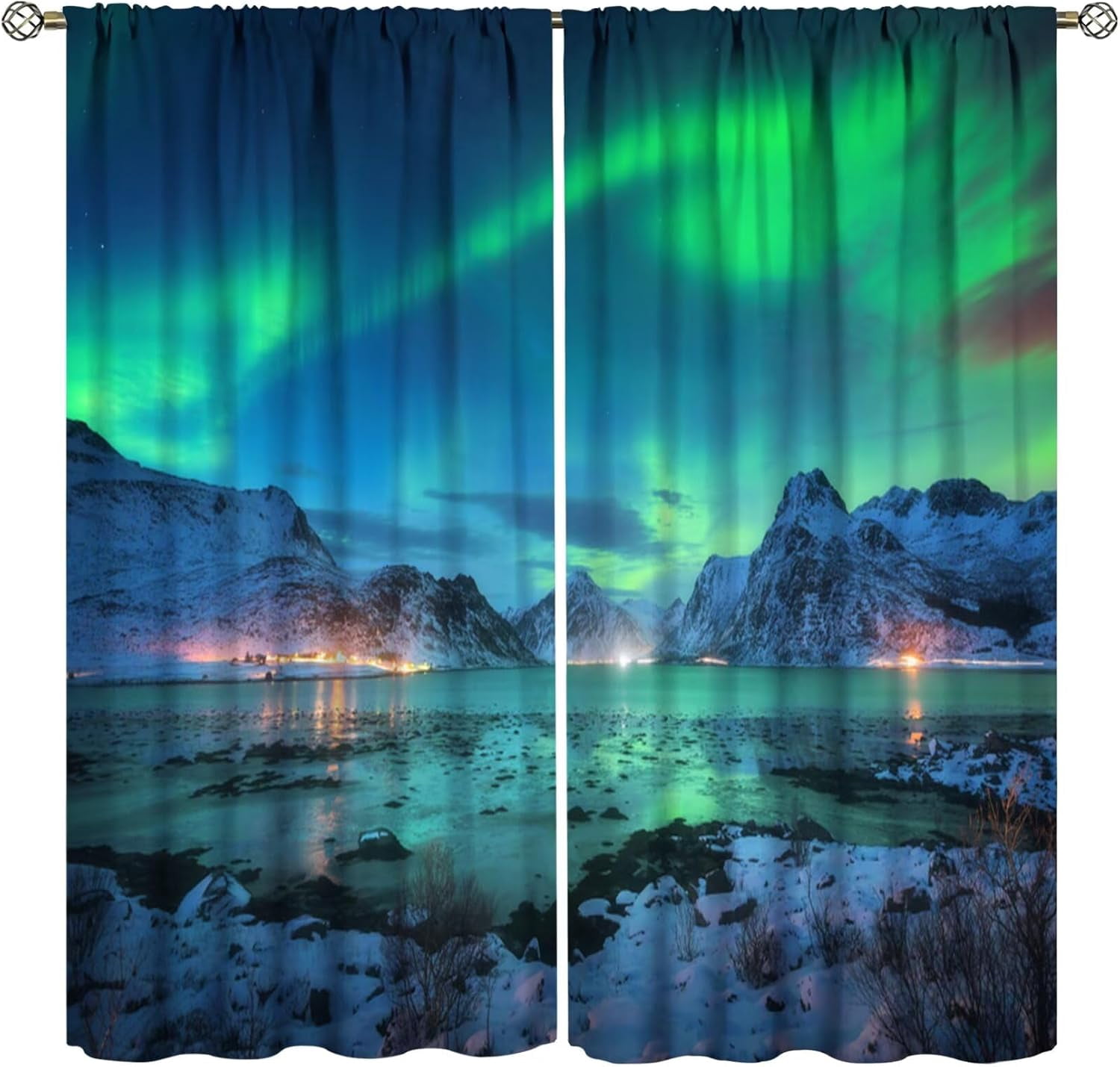 Northern Lights Curtains Aurora Borealis in Sky with Stars and Clouds ...
