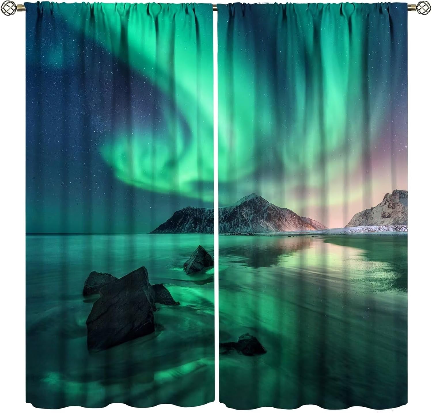 Northern Lights Curtains Green Aurora Borealis Curtain with Rod Pocket ...