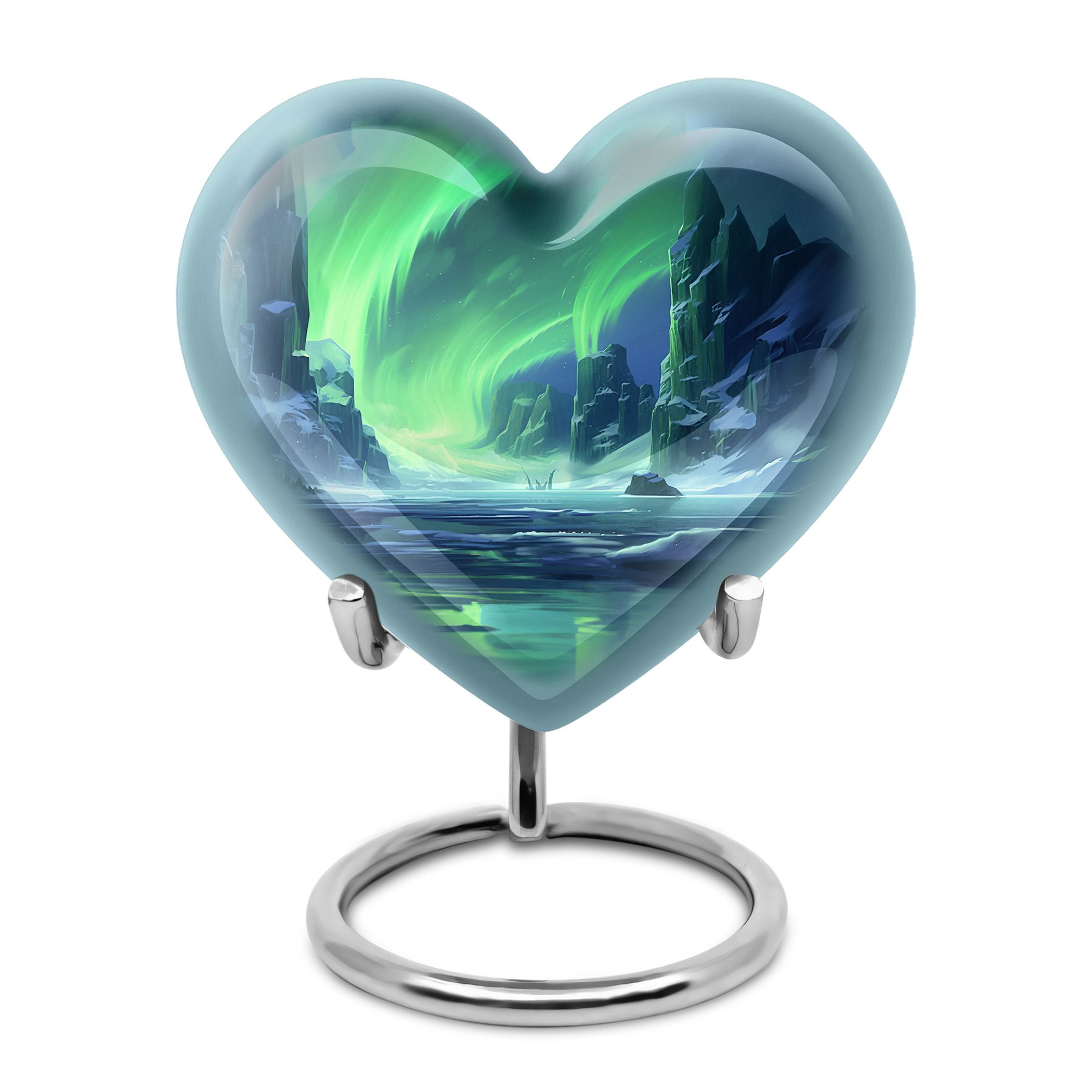 Northern Lights' Fantasy Over Icy Peaks - Heart Shaped Urn For Human ...