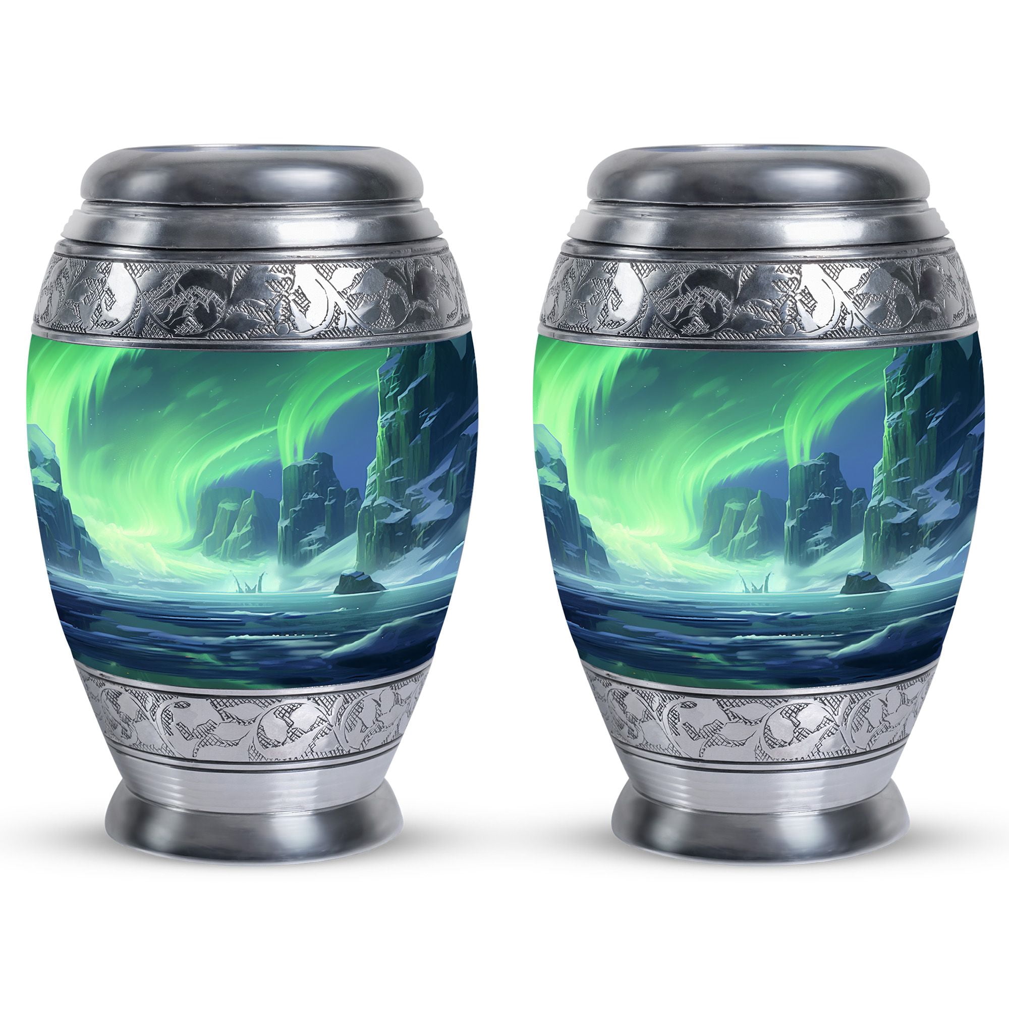 Northern Lights' Fantasy Over Icy Peaks - Tiny Cremation Urn for Adults ...