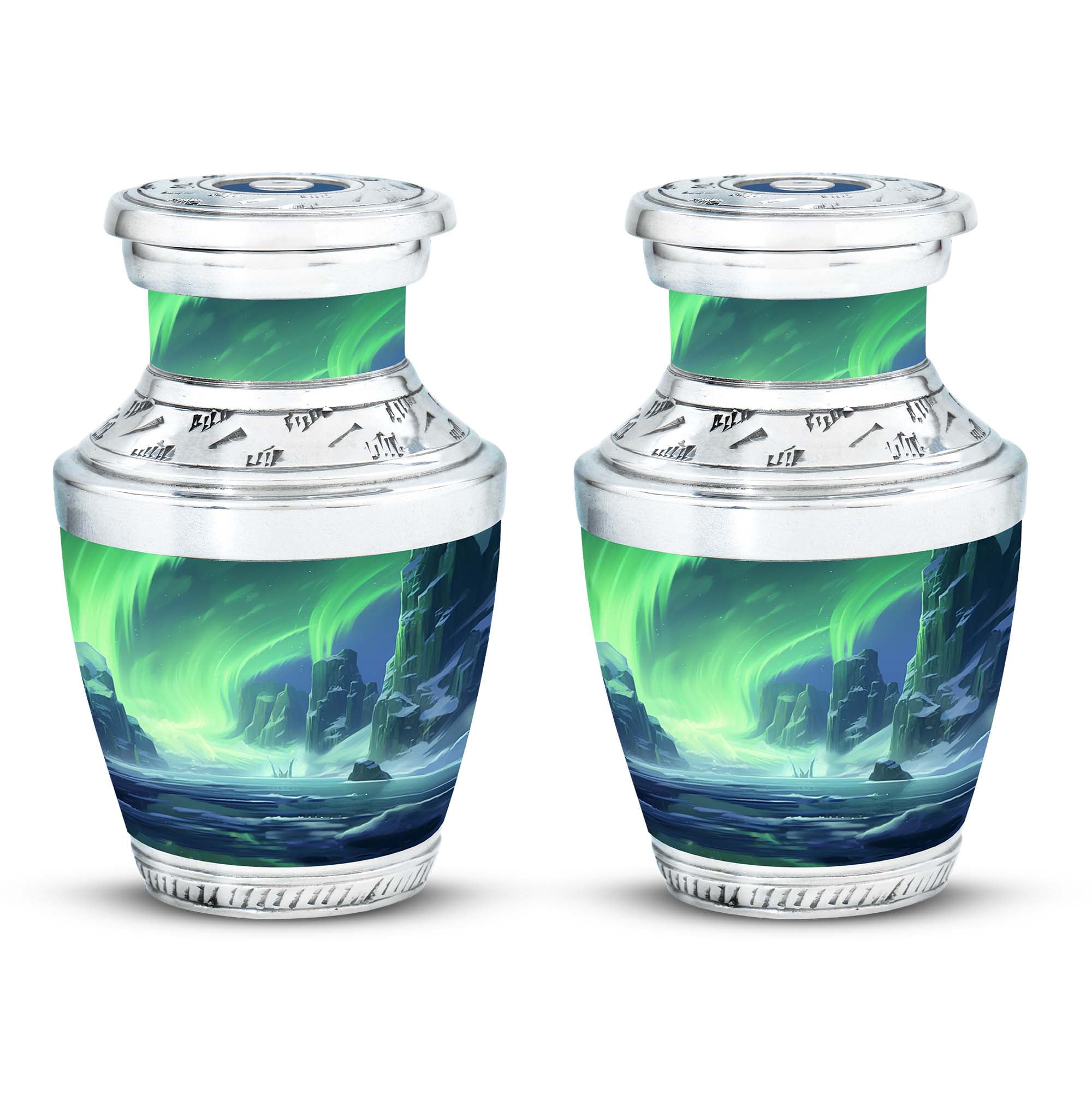 Northern Lights' Fantasy Over Icy Peaks - Tiny Keepsake Urn for Human ...