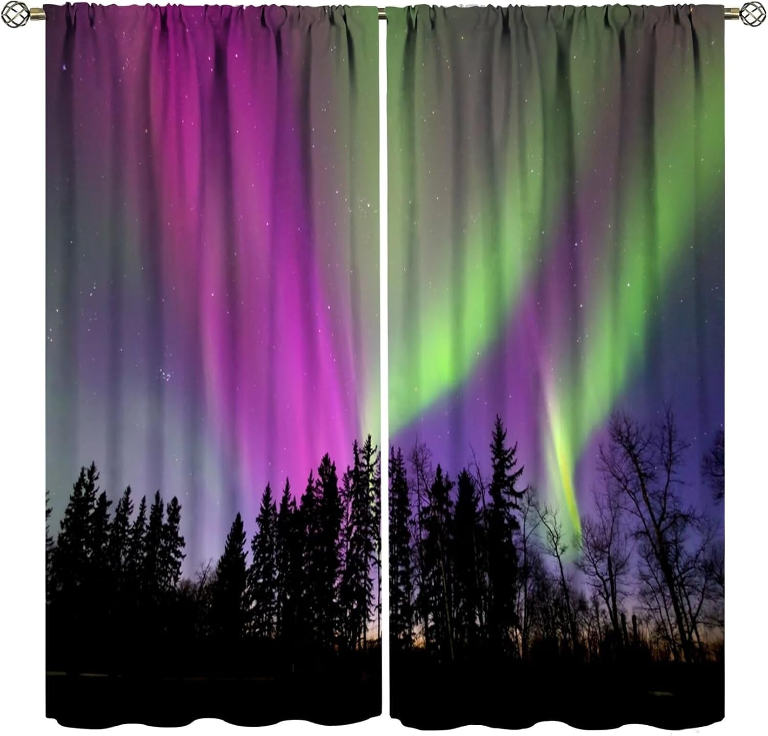 Northern Lights Forest Blackout Curtains Northern Lights Aurora ...
