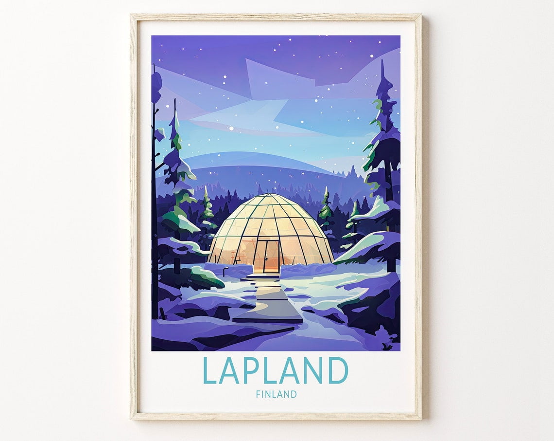 Northern Lights Lapland Finland Travel Print, Glass Igloos, Lapland ...