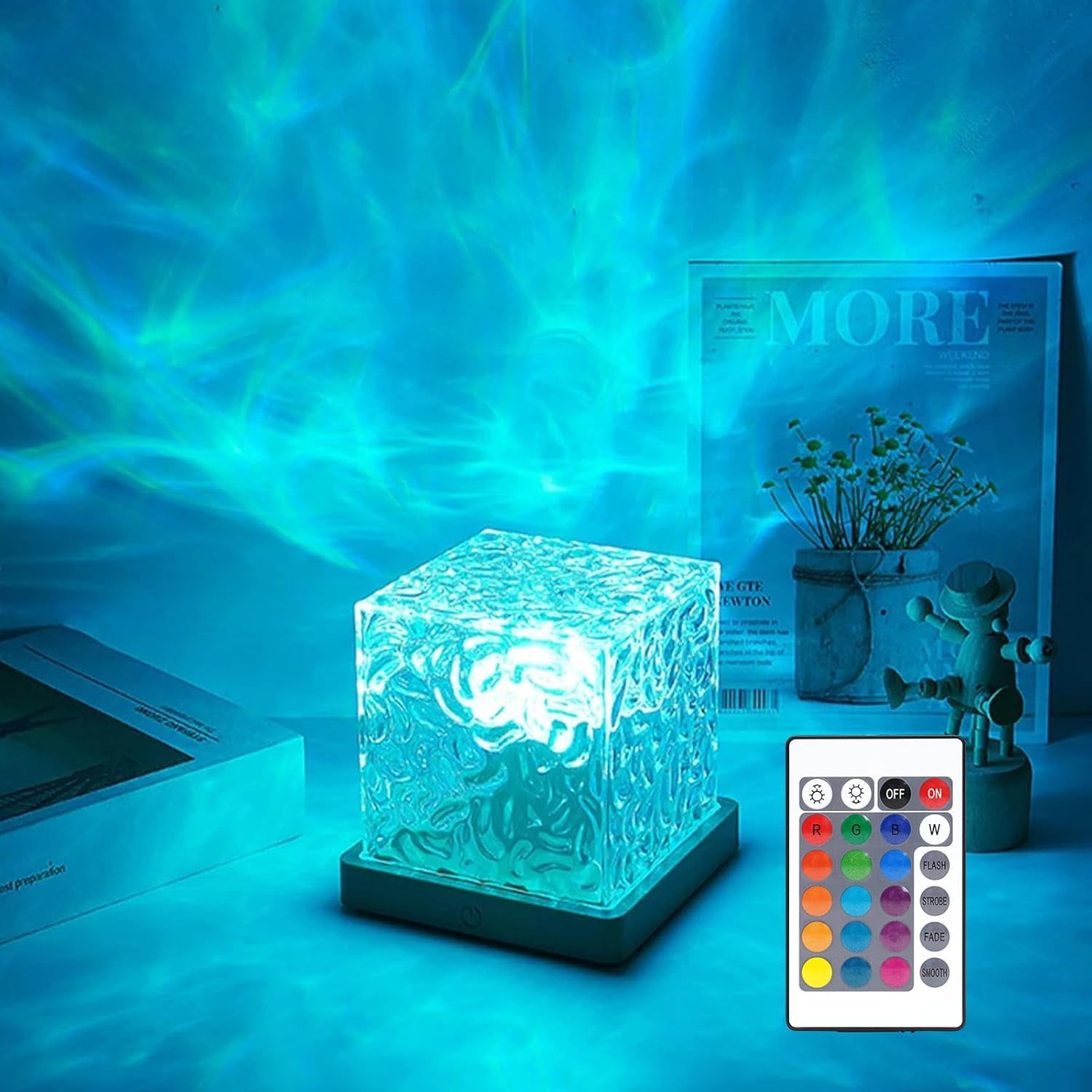 Northern Lights Ocean Wave Projector Light,16 Colors Gradual Rotating Water Cube Lamp,Underwater ...