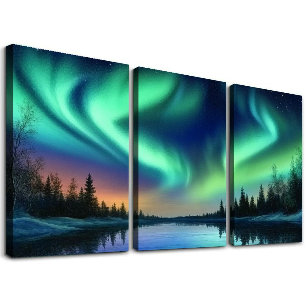 Northern Lights Picture Wall Decor Aurora Borealis Poster Snow Tree ...