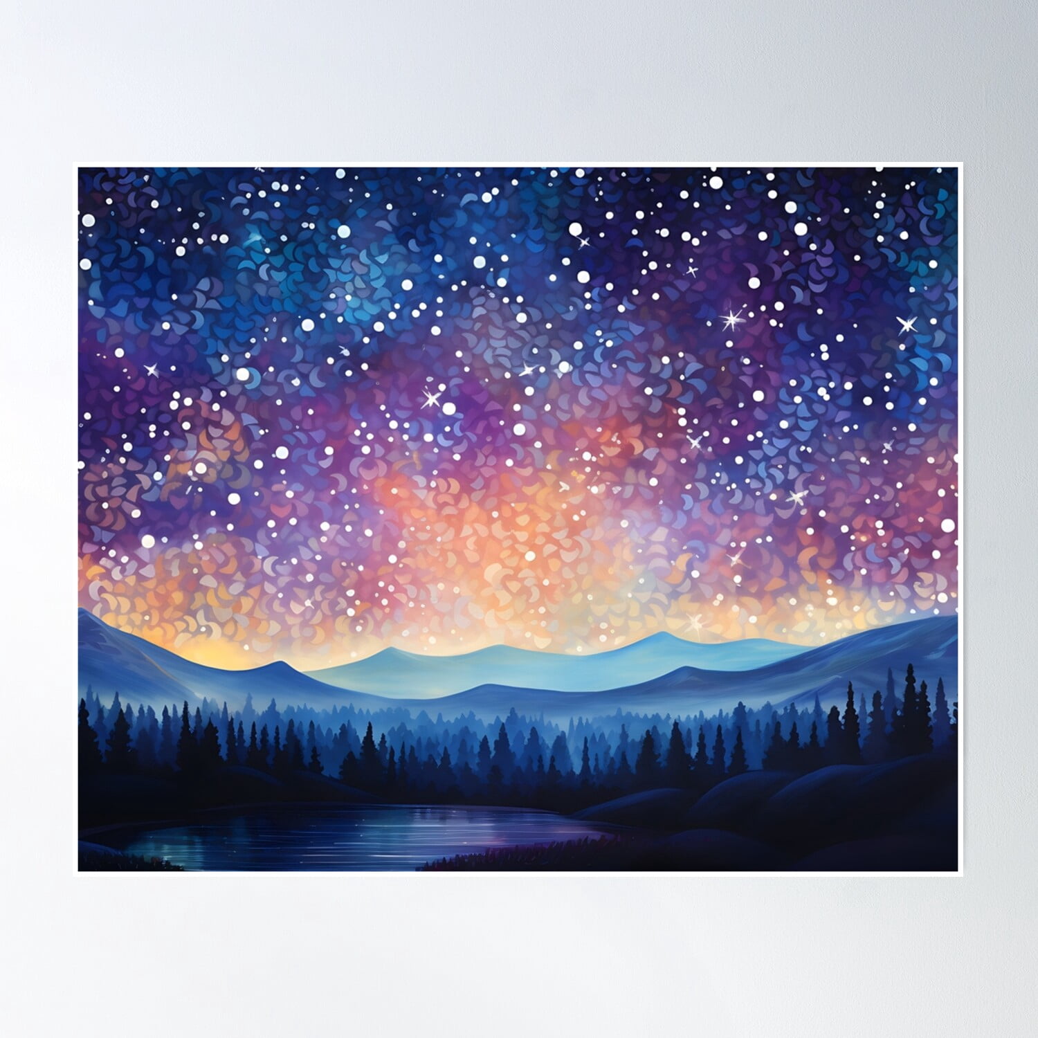 Northern Lights - Pointillism Poster Wall Art, Modern Wall Decor, 24x36 ...