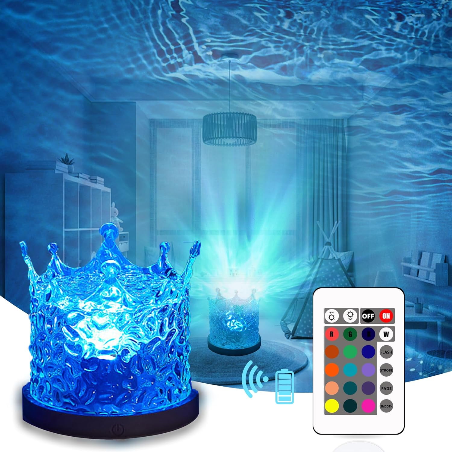 Ocean Wave Projector Lamp, Wireless Aurora Light with 16 Colors ...