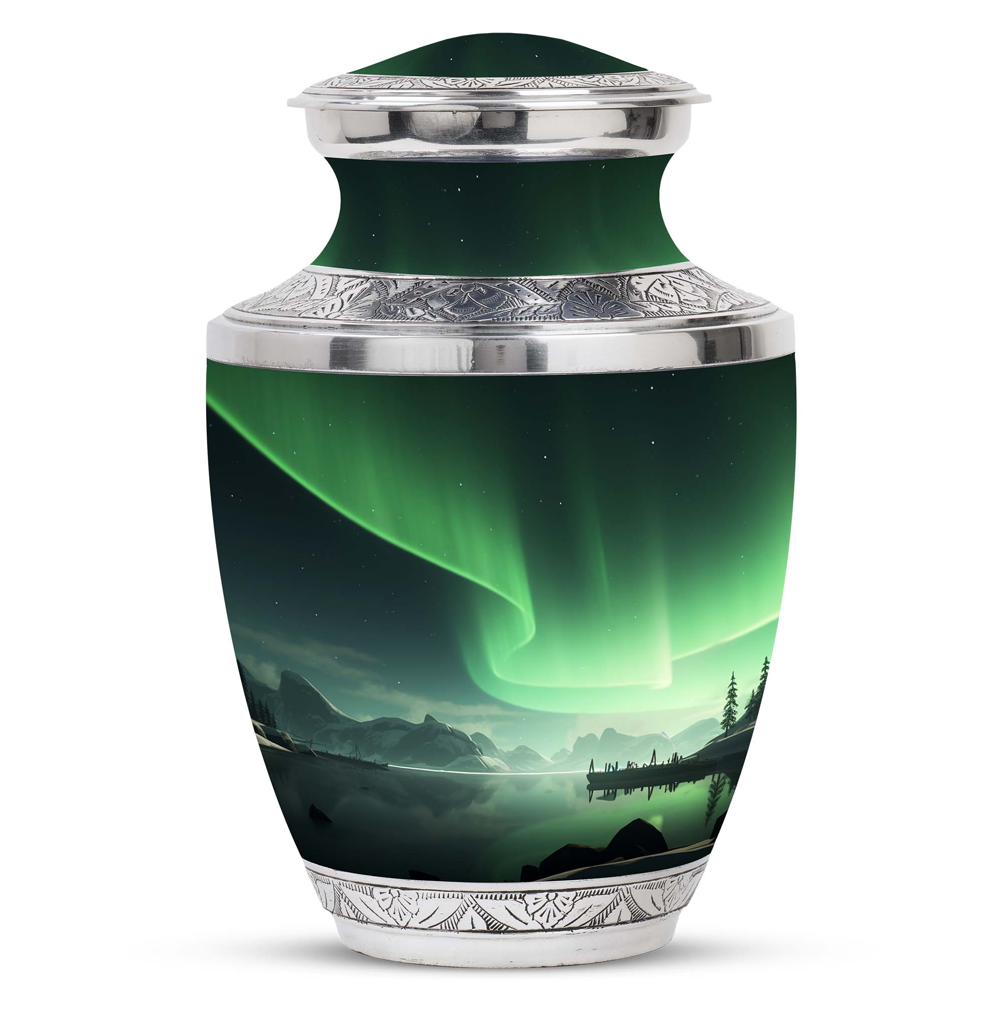 Northern Lights' Silent Over a Winter Wonderland - Unique Large Capacity Urn for Ashes - Unique ...
