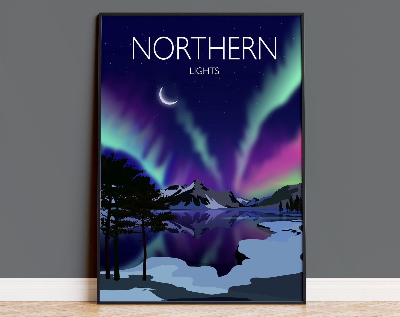 Northern Lights Travel Poster, Aurora Borealis Travel Print, Northern ...
