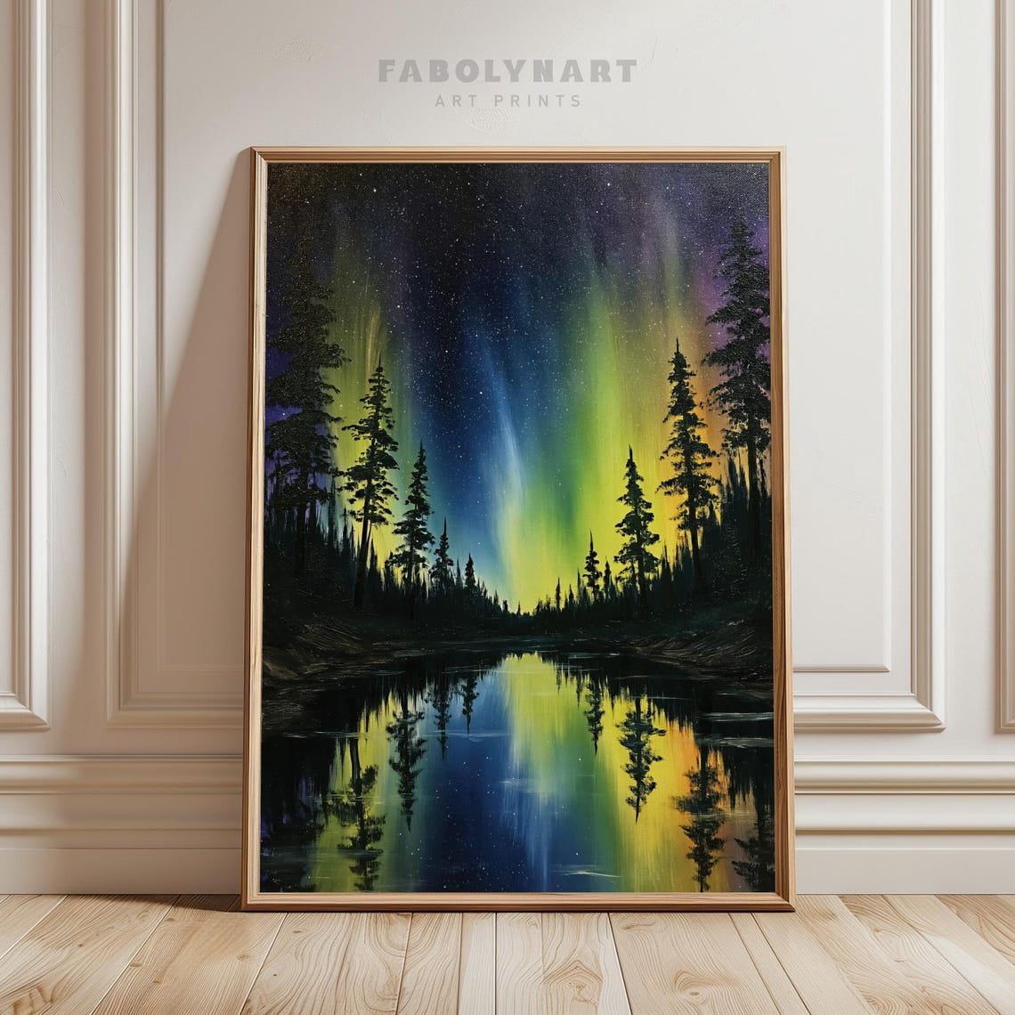 Northern Lights Wall Art Aurora Borealis Forest Landscape Starry Night ...