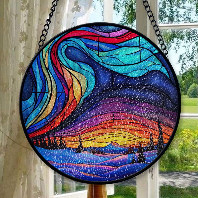 Northern Lights Window Glass Suncatcher, Stained Glass Style, Aurora ...
