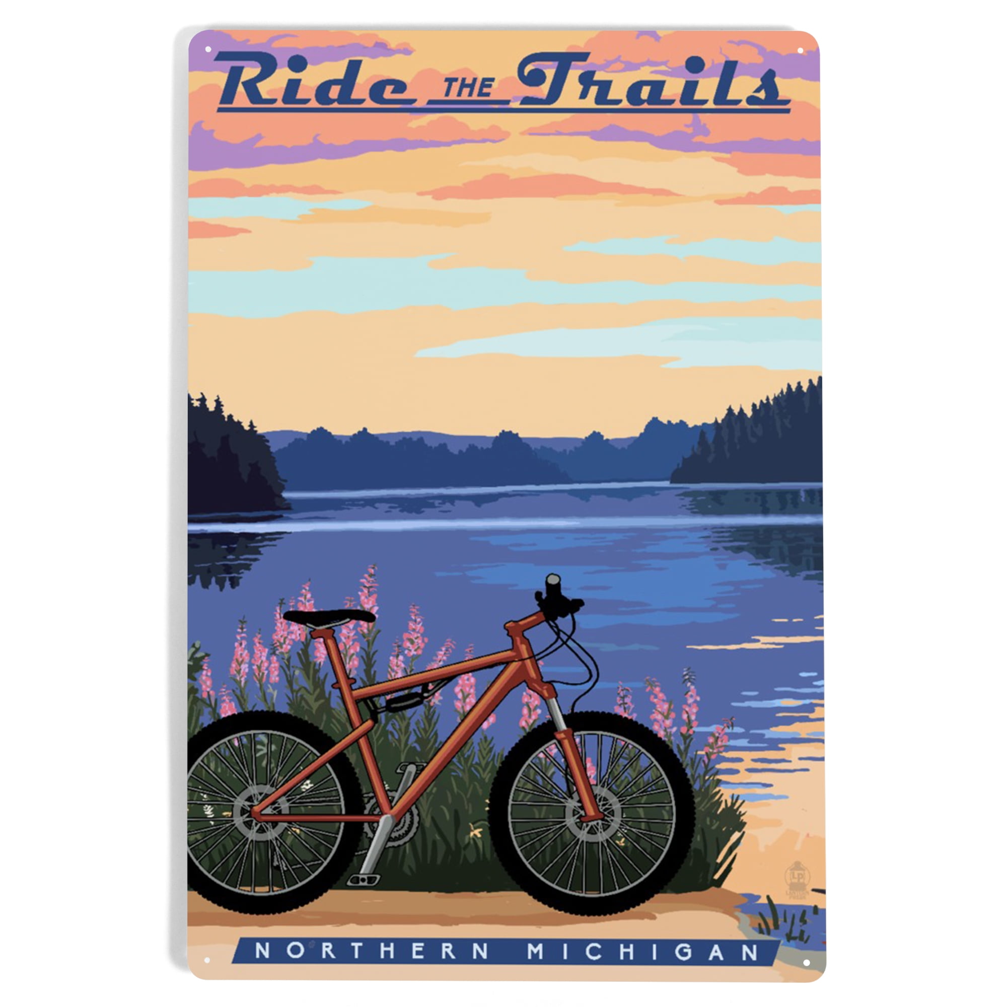 Northern Michigan, Bike and Lake, Ride the Trails (12x18 Aluminum Art ...