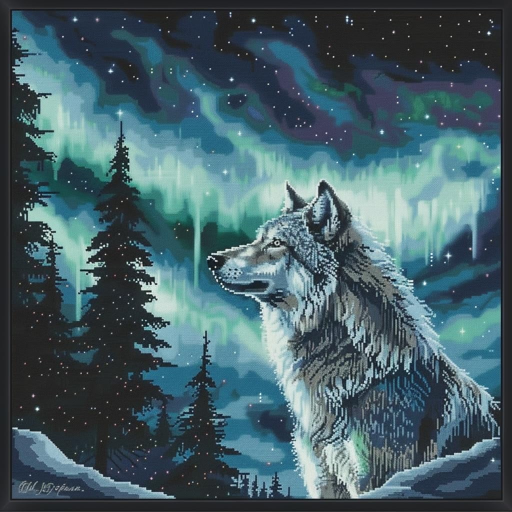 Northern Wolf Night Scenery DIY 11CT Stamped Cross Stitch Kits for ...
