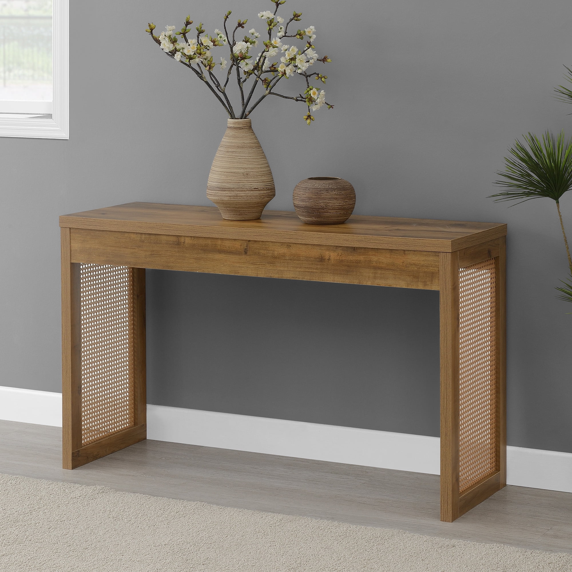 Northfield Weave Hall Console Table/Desk in Medium Oak Wood Finish ...