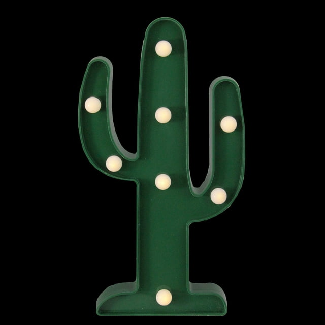 Northlight 10" Battery Operated LED Lighted Cactus Marquee Sign - Green ...