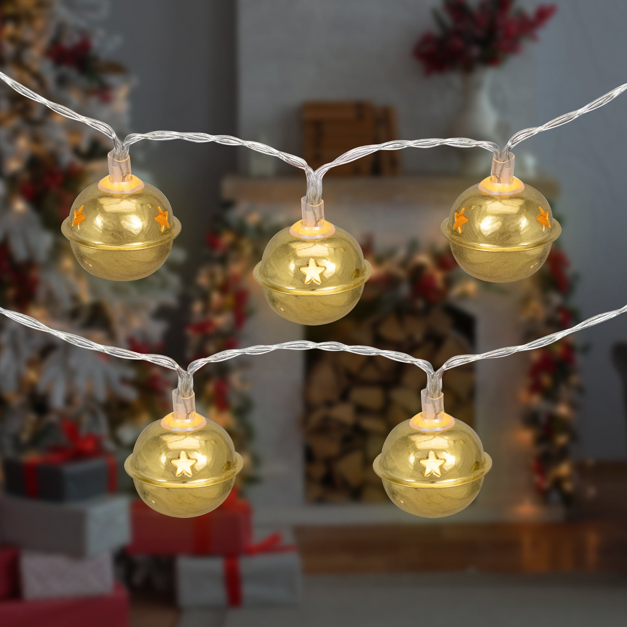 Northlight 10-Count Gold LED Christmas Bells Fairy Lights 5.5ft Clear ...