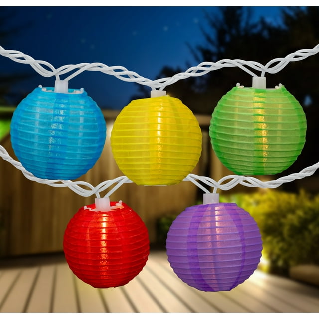 Northlight 10-Count Multi-Color Round Lantern Patio String Light Set, 7 ...