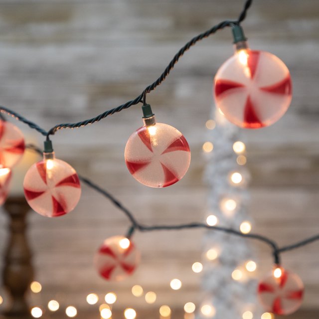 Northlight 10-Count Peppermint Candies Christmas Lights - 6ft Green ...