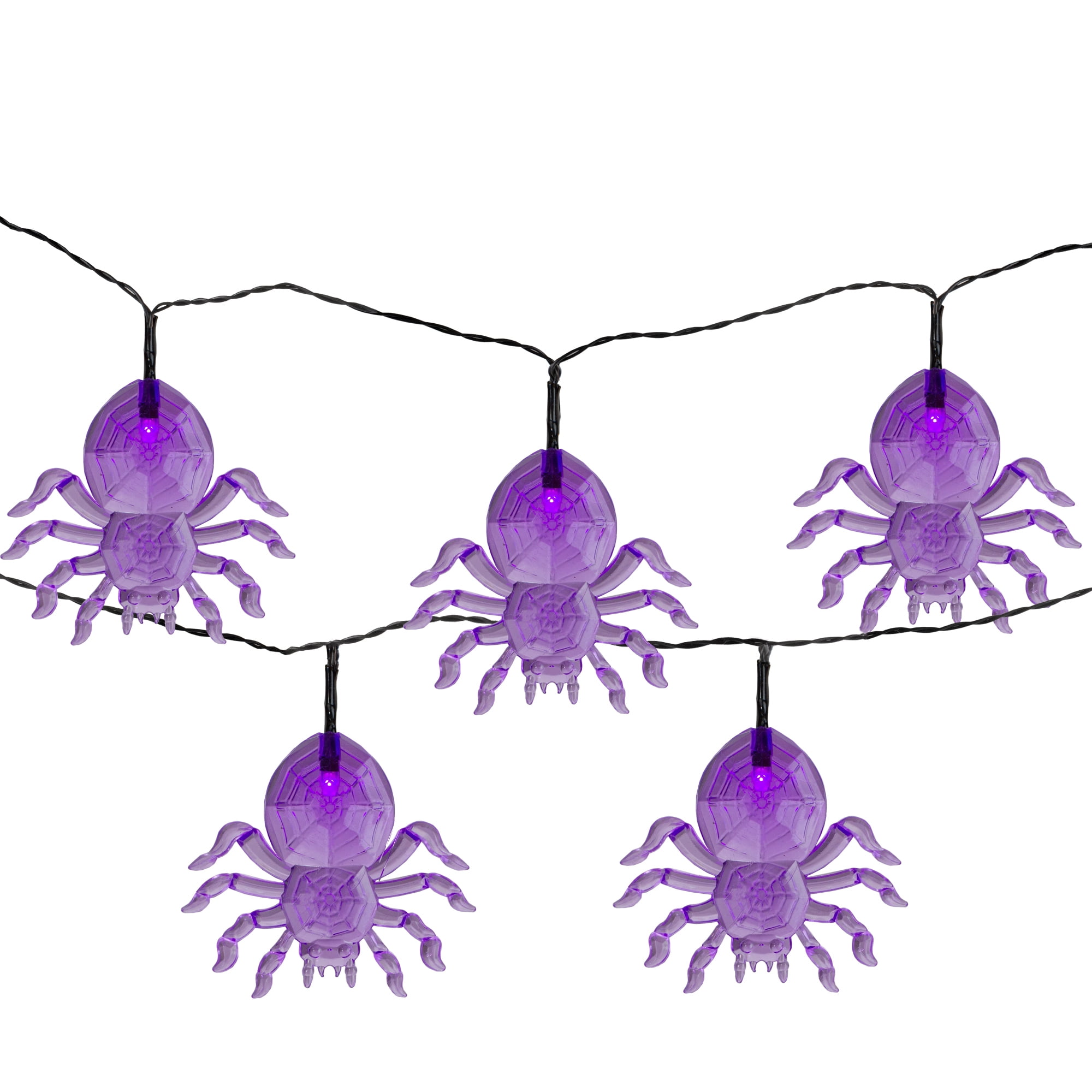 Northlight LED Lighted Spider Halloween Lights - 6' Black Wire - Purple ...