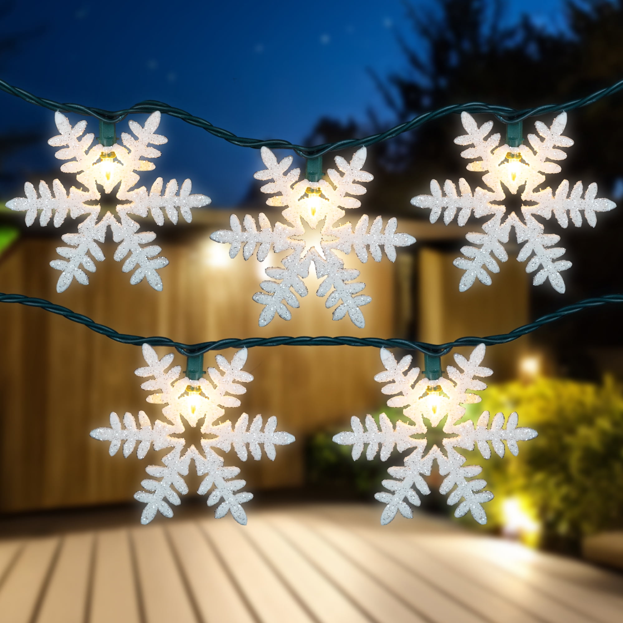Northlight 10-Count White Glittered Snowflake Christmas Light Set, 6ft ...