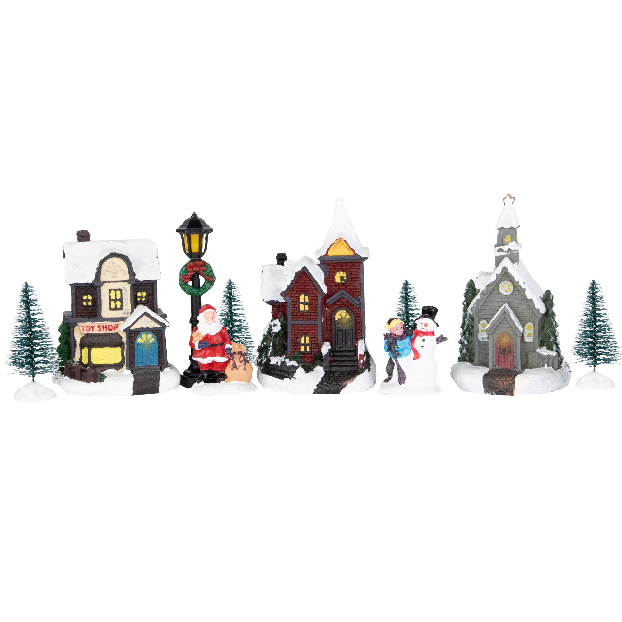 Northlight Small Mini LED Lighted Houses, Trees, Snowman Christmas ...