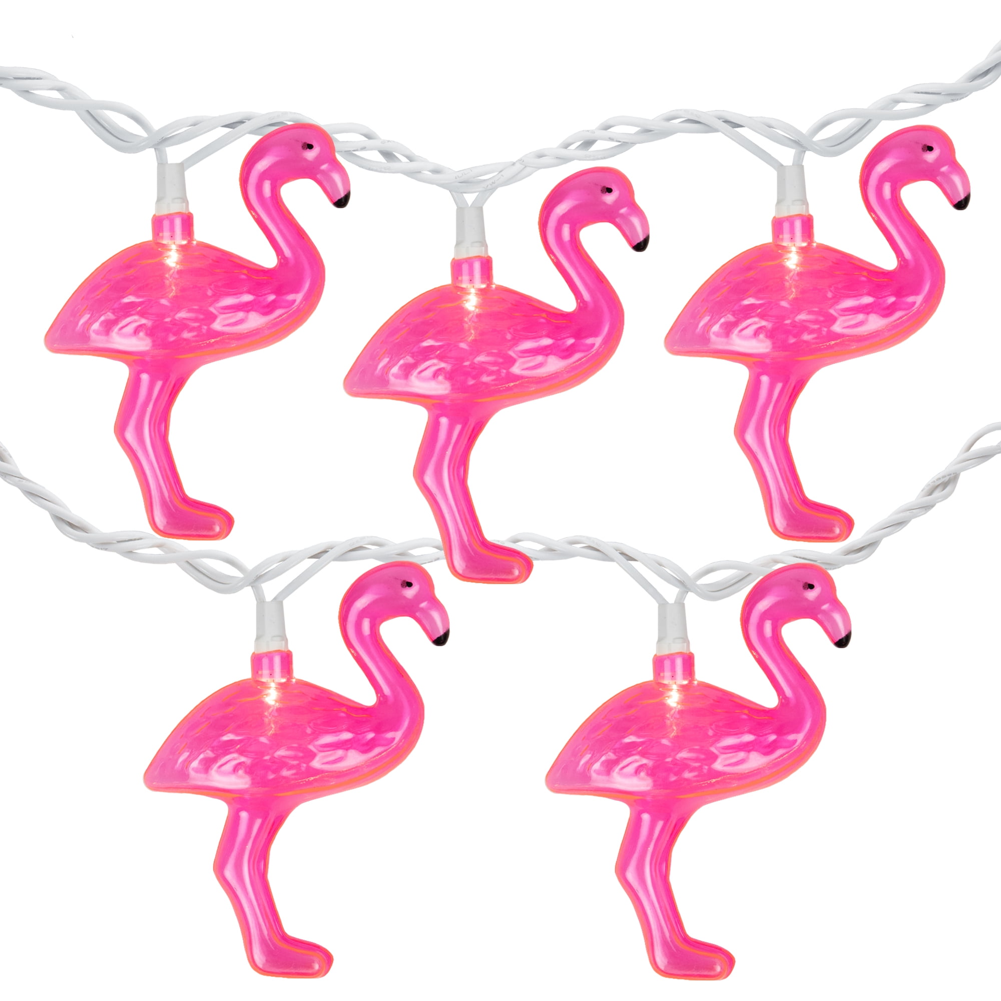 Northlight Pink Flamingo Indoor Outdoor Patio Light Set - 7.25' White ...