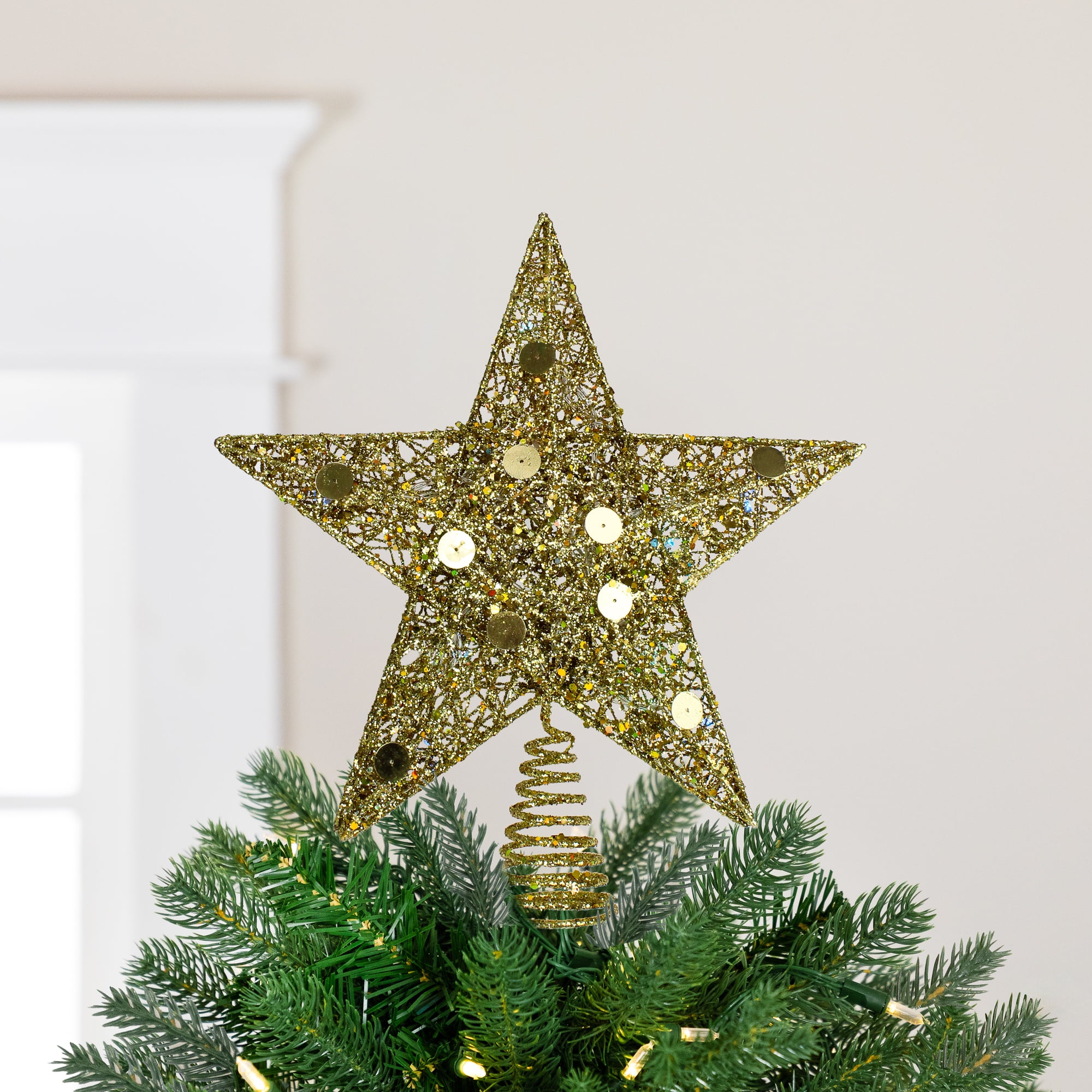 Northlight 11.5" Pre-Lit Gold Glittered Star Christmas Tree Topper ...