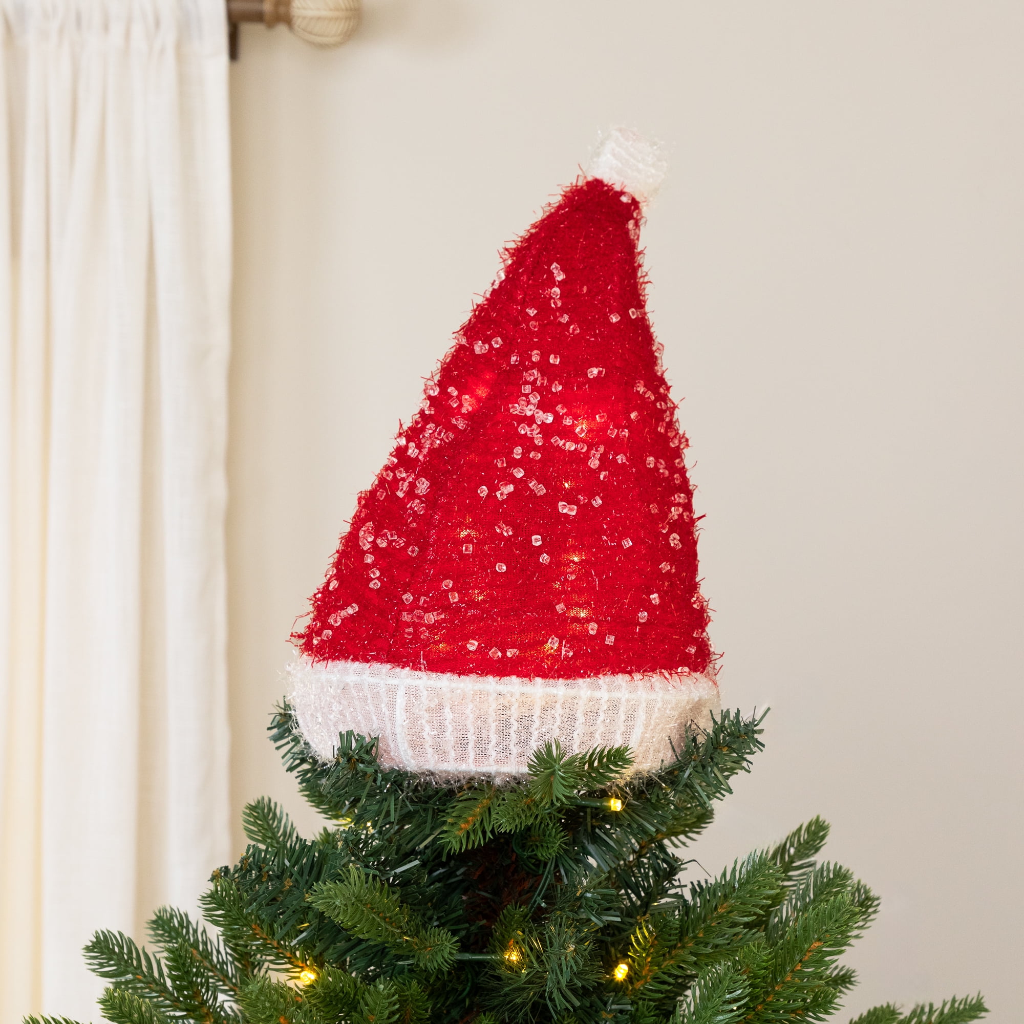 Northlight 12.25" Lighted Santa Hat Christmas Tree Topper, Clear Lights ...