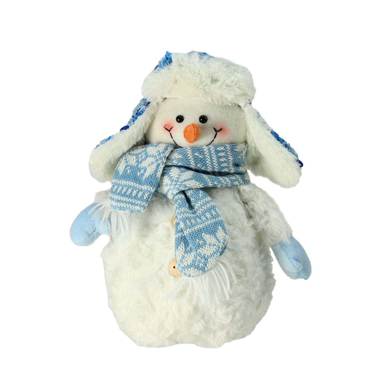 Northlight 12.5" Arctic Blue and White Snowman Wearing Trapper Hat ...