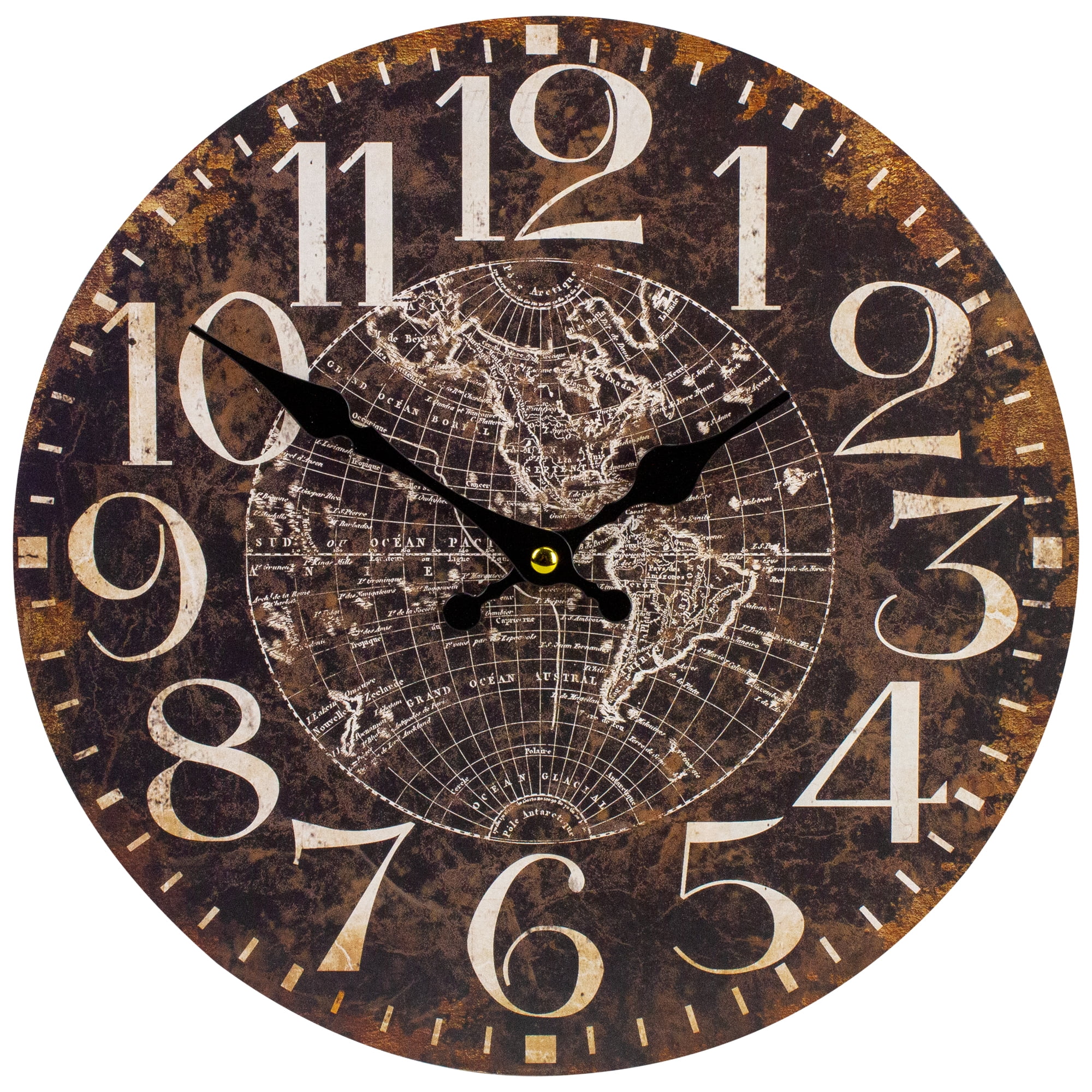 Northlight 12" Battery Operated Round Wall Clock with World Globe ...