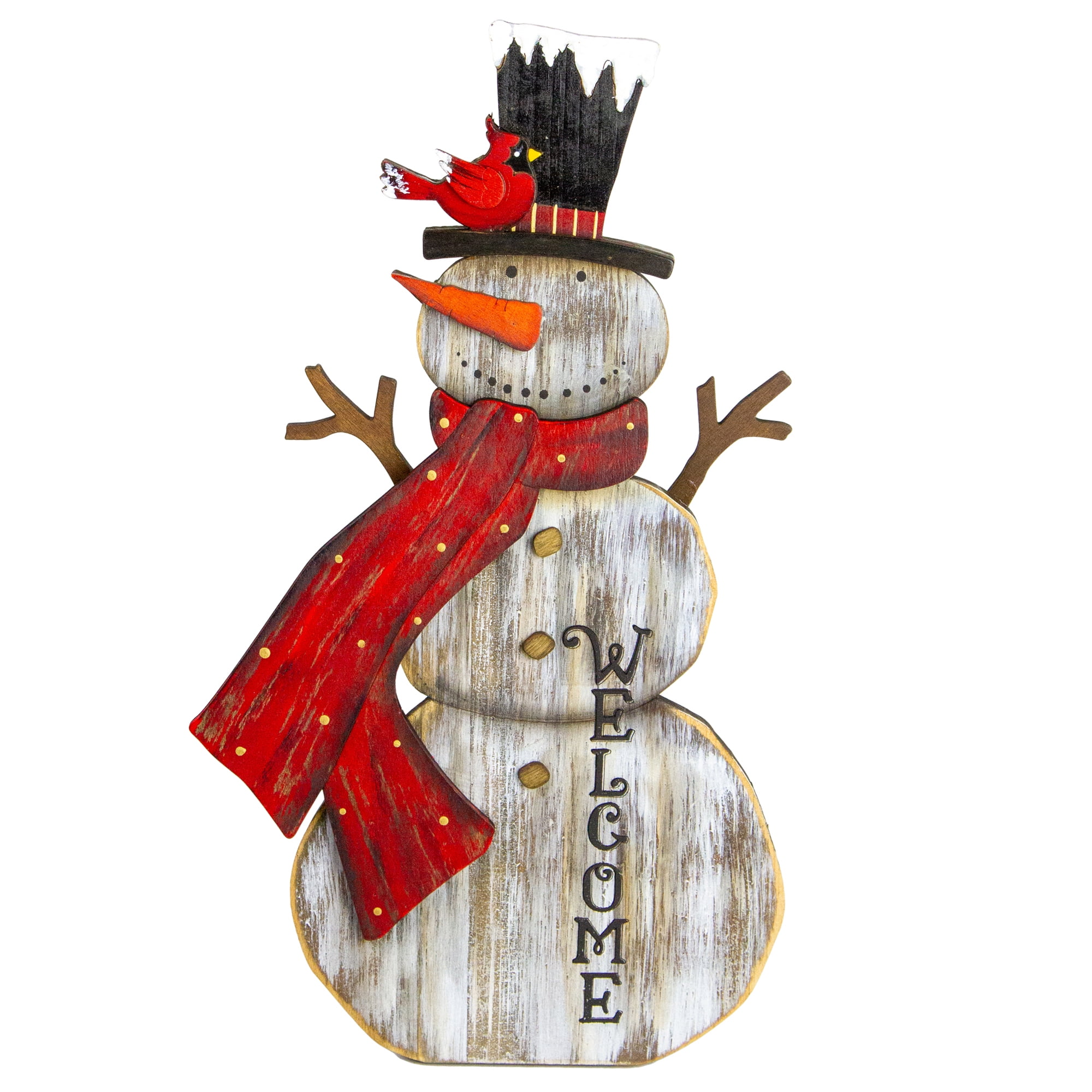 Northlight 12" Snowman with Cardinal Welcome Sign Wooden Christmas ...