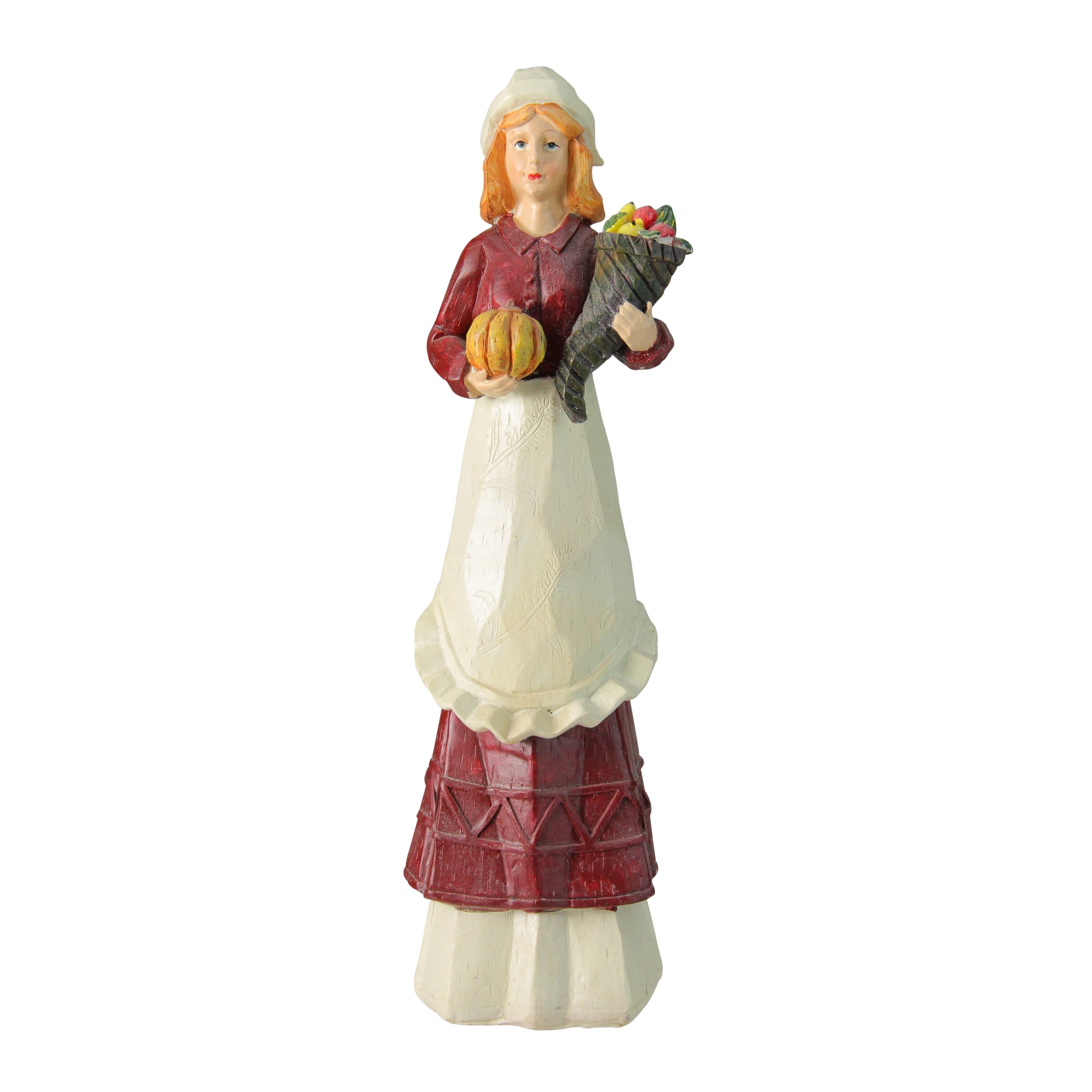 13" Autumn Harvest Wood Carved Thanksgiving Pilgrim Woman Decorative ...
