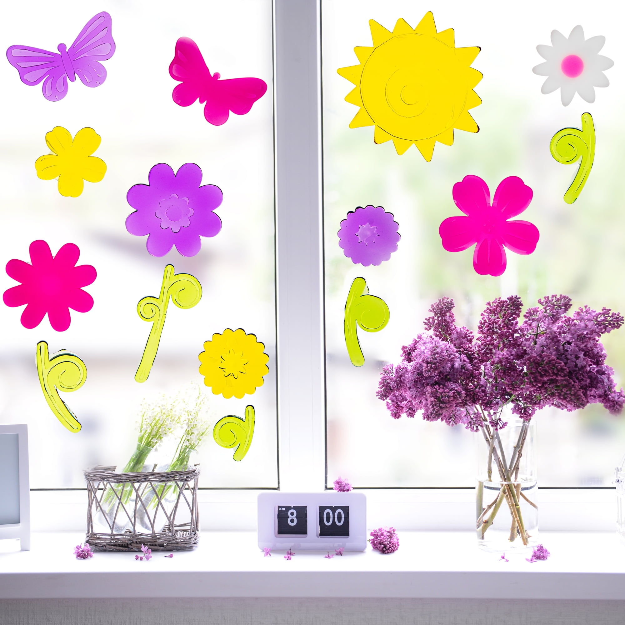 Northlight 14-Piece Pink and Purple Flowers Spring Gel Window Clings ...