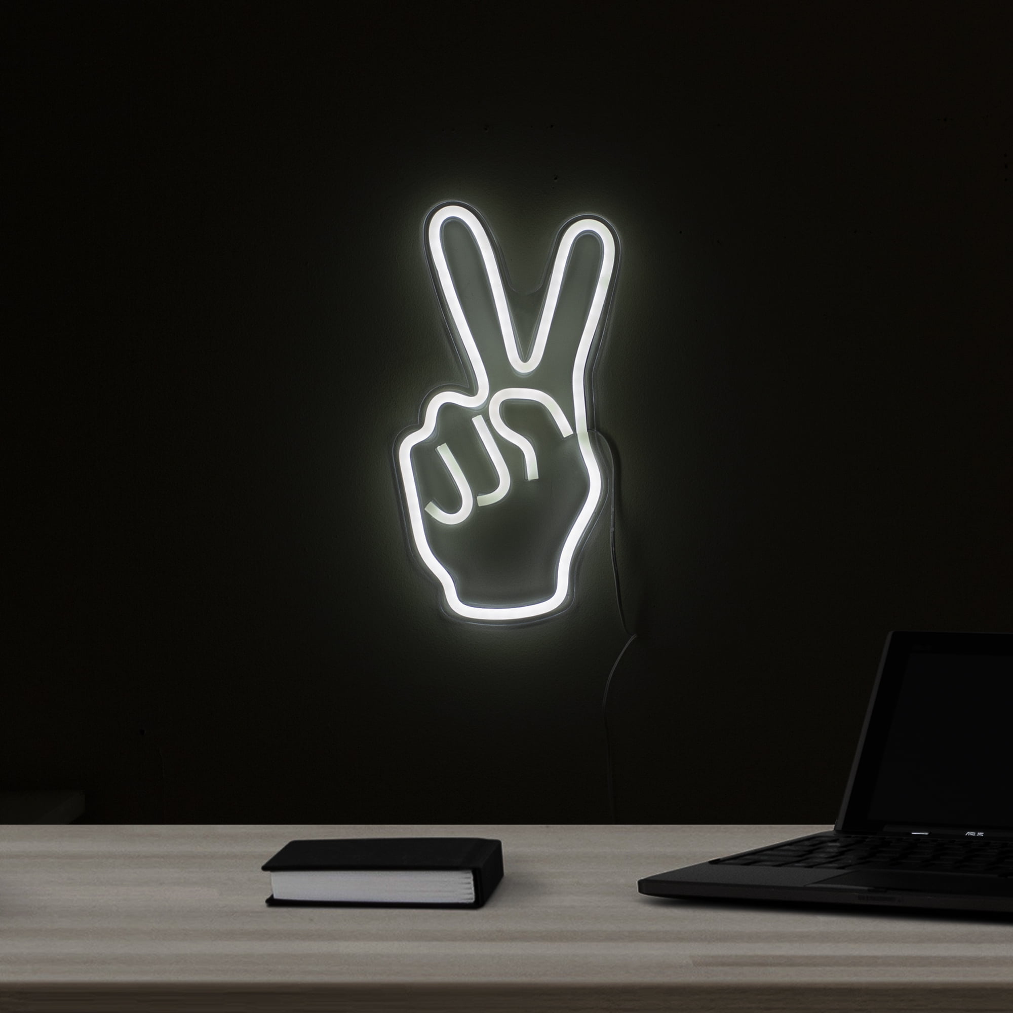 Northlight 15” Bright White Neon Style Peace Fingers LED Lighted Wall ...