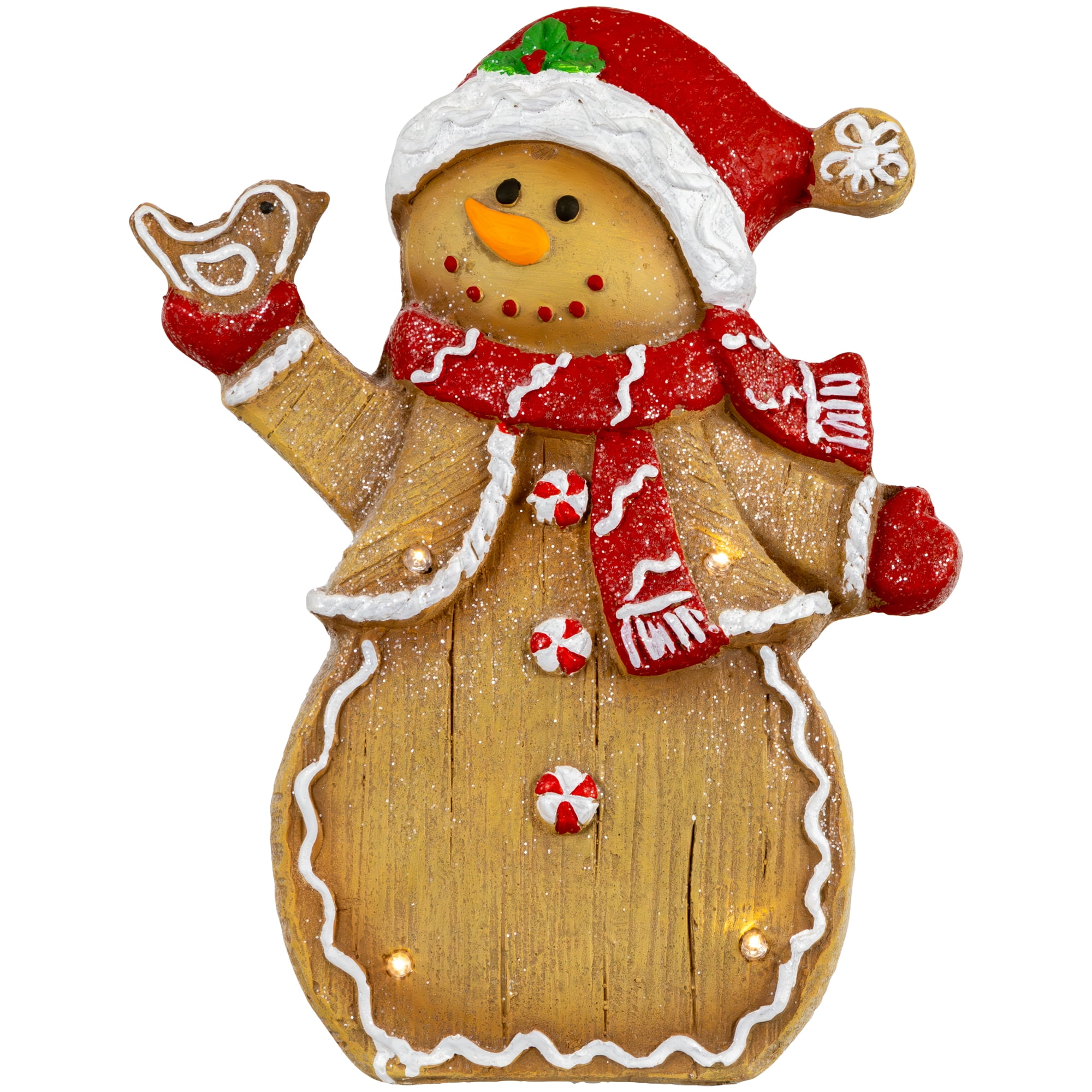 Northlight 15" LED Lighted Gingerbread Snowman with Bird Christmas ...