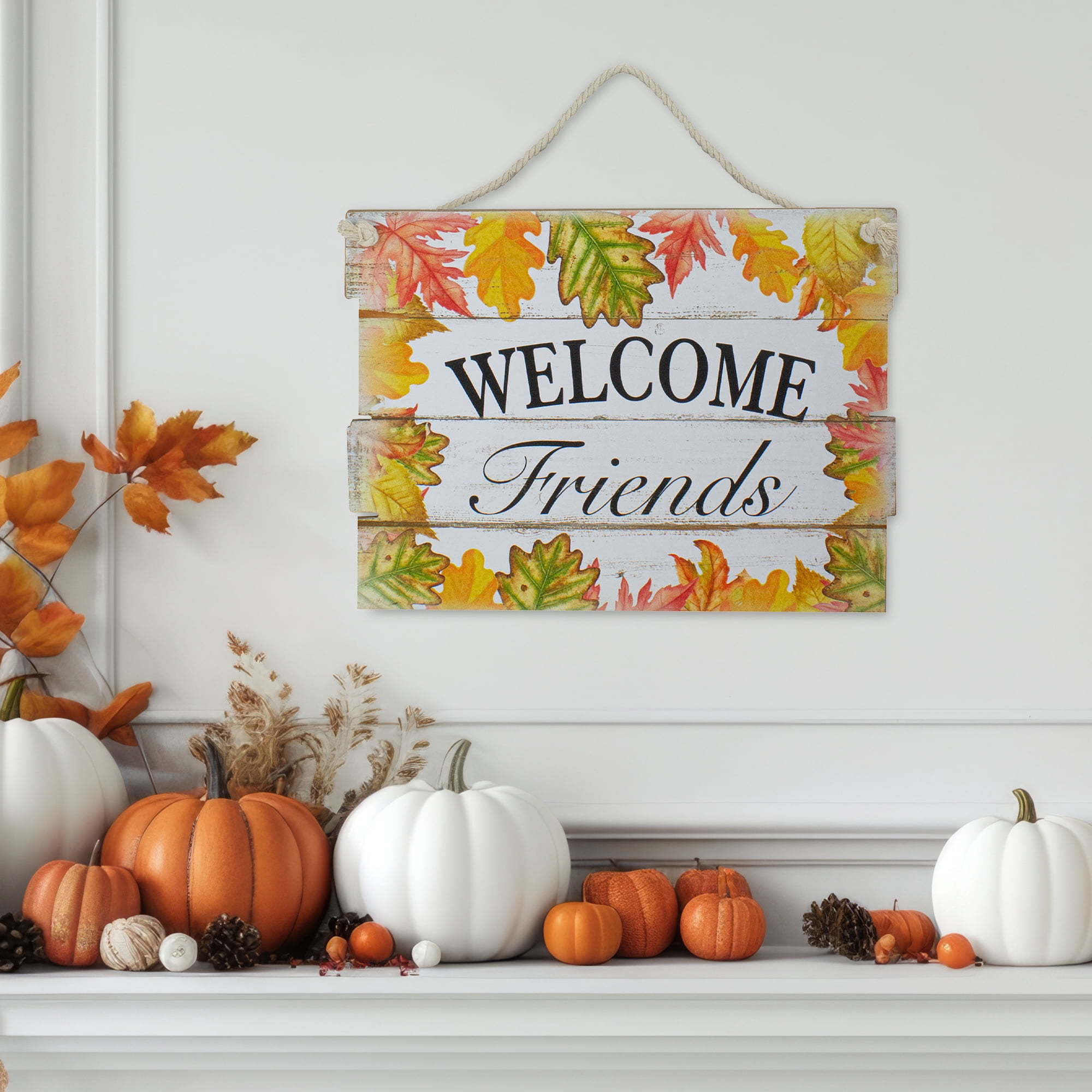 Northlight 16” Autumn Leaves Welcome Friends Wooden Hanging Wall Sign ...