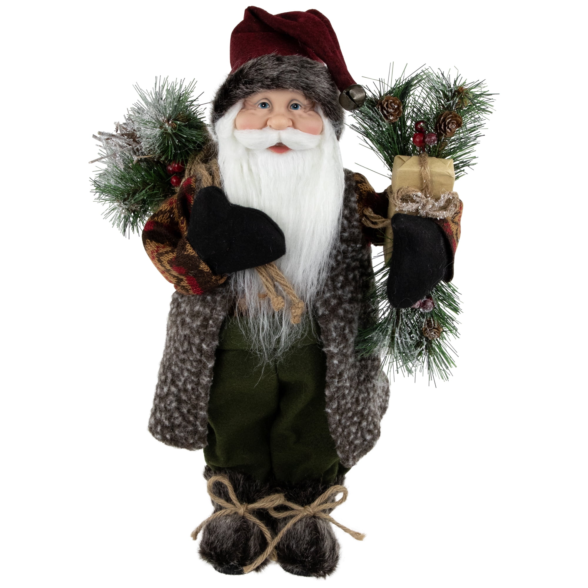 Northlight 16" Country Rustic Santa Claus with Present Christmas Figure ...
