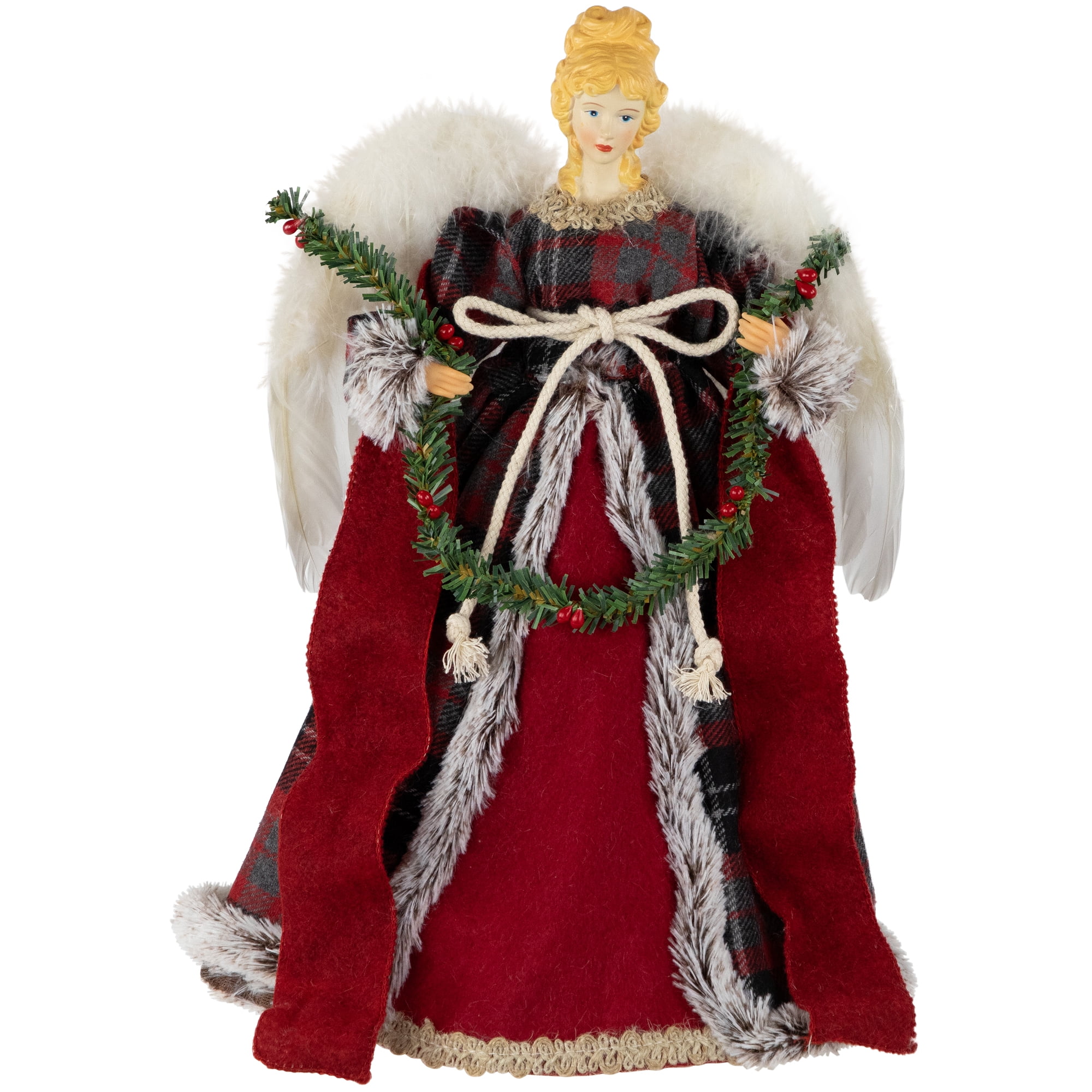 Northlight 16" Red and Plaid Angel Christmas Tree Topper, Unlit ...