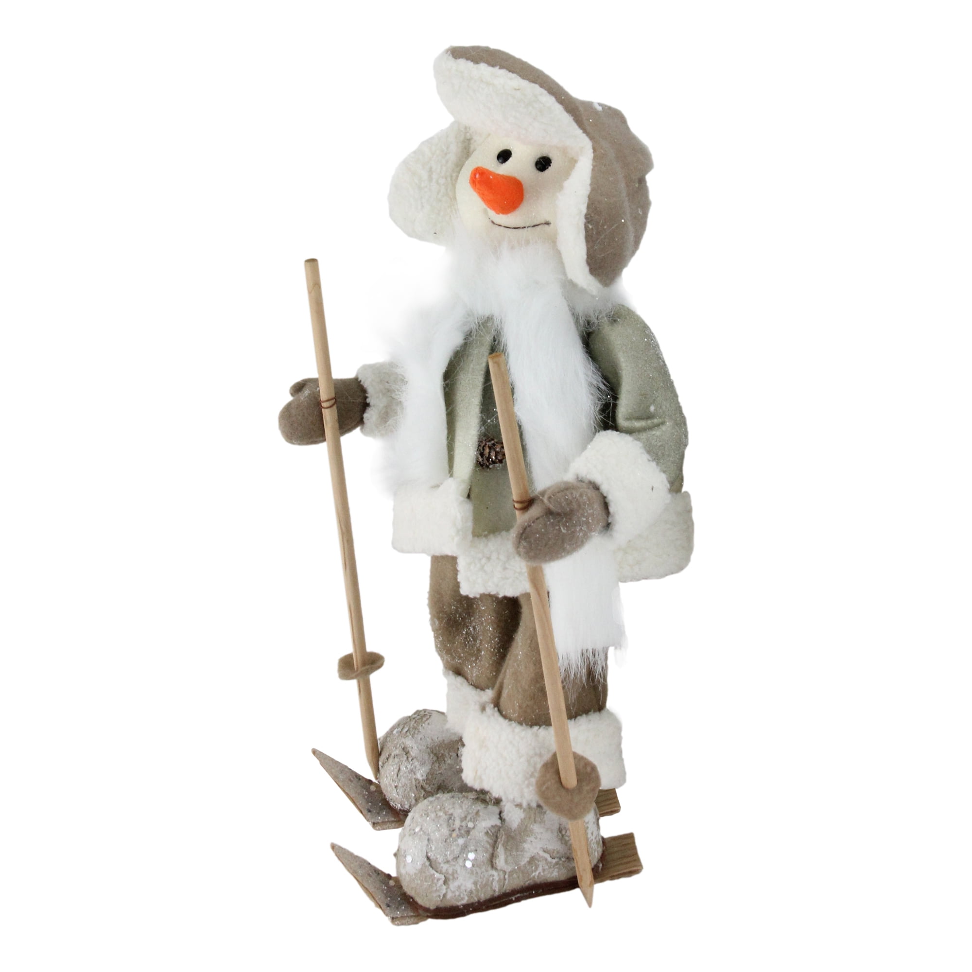 Northlight 16" White and Brown Snow Skiing Snowman Christmas Tabletop ...