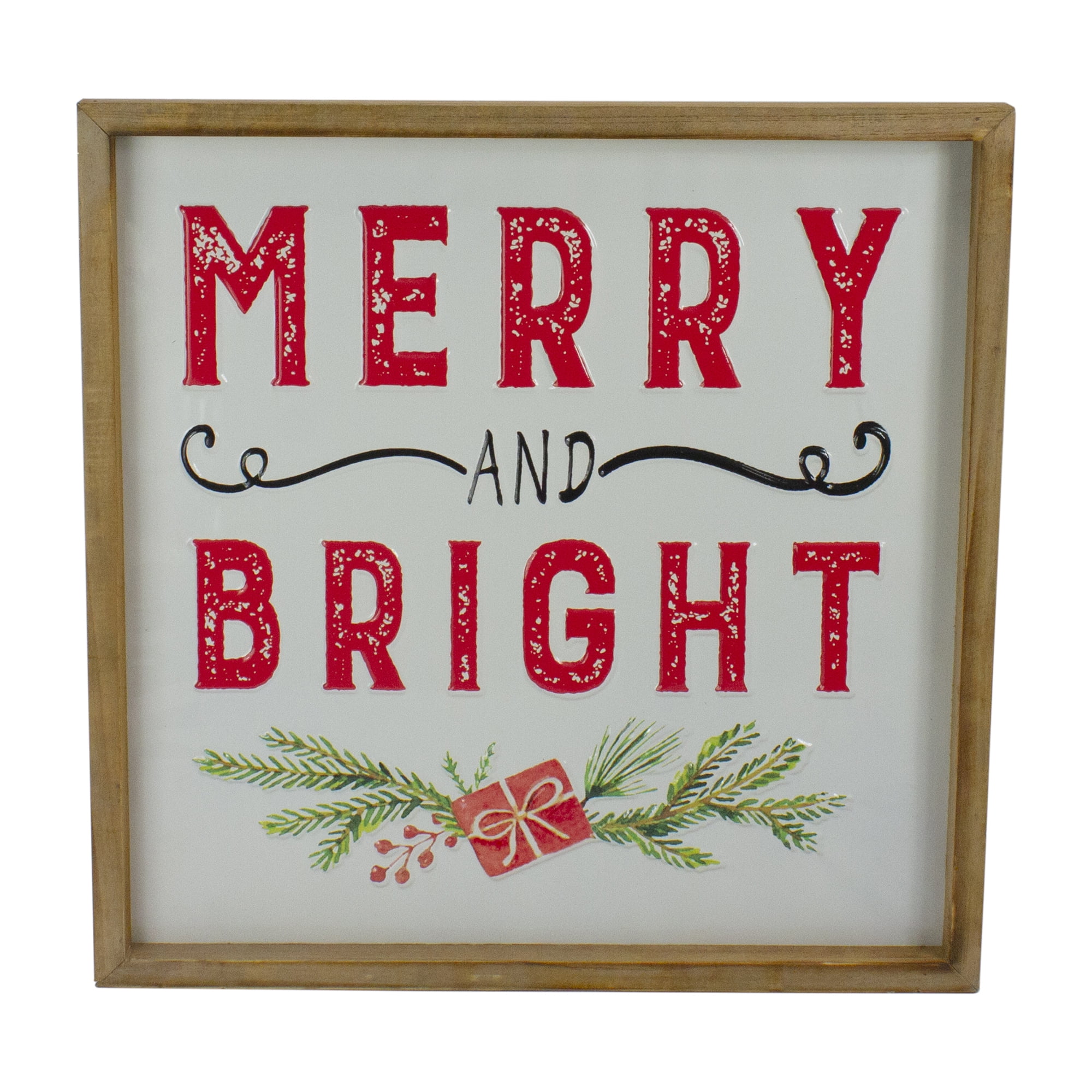Northlight 16" Wooden Framed "Merry And Bright" Metal Christmas Sign ...