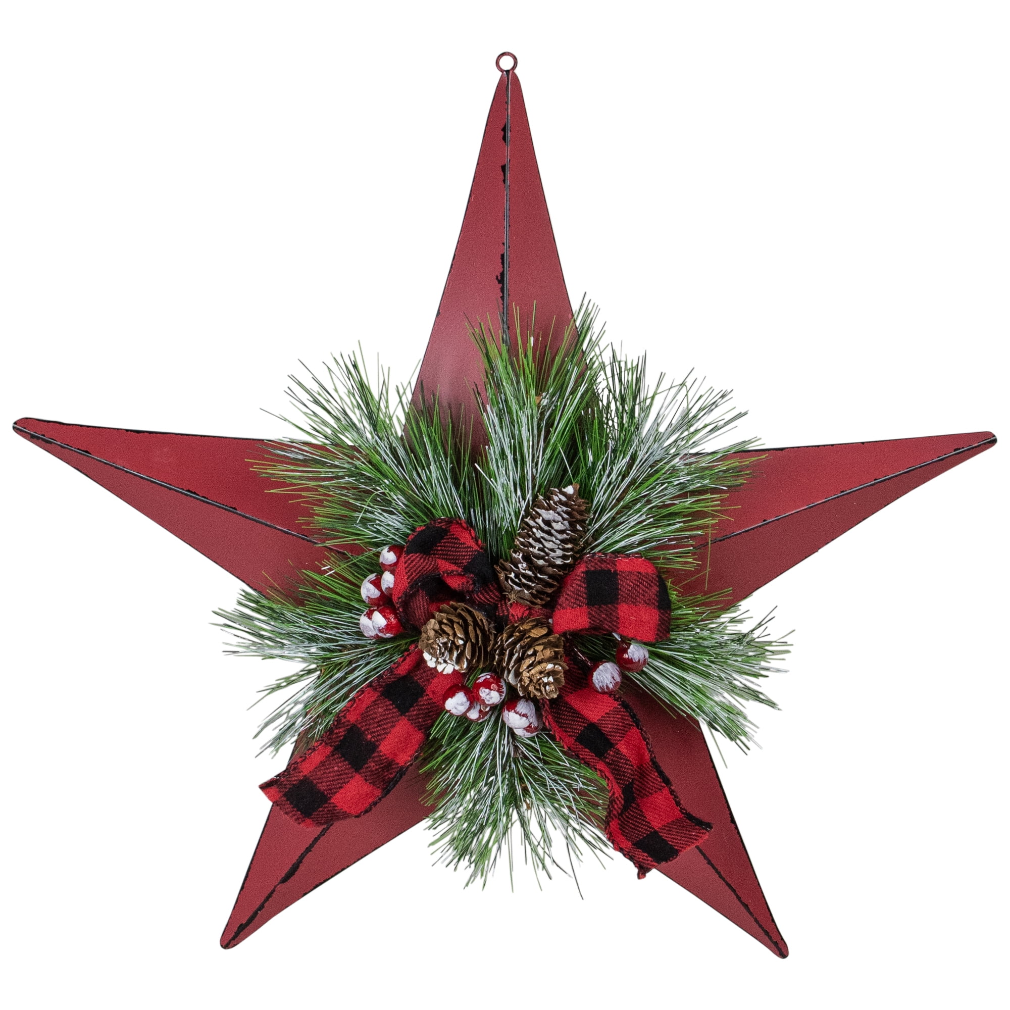 Northlight 17" Red distressed 5 point Christmas Star With Plaid Ribbon ...