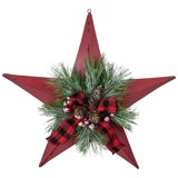 Northlight 17" Red distressed 5 point Christmas Star With Plaid Ribbon ...