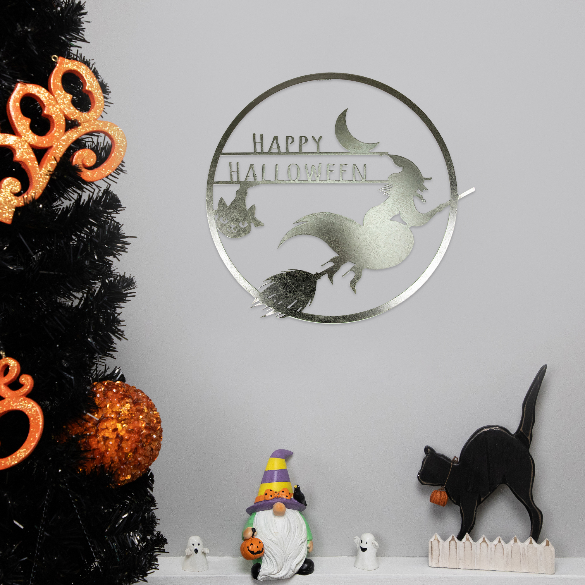 Northlight 17" Silver Flying Witch Happy Halloween Wall Sign - Walmart.com