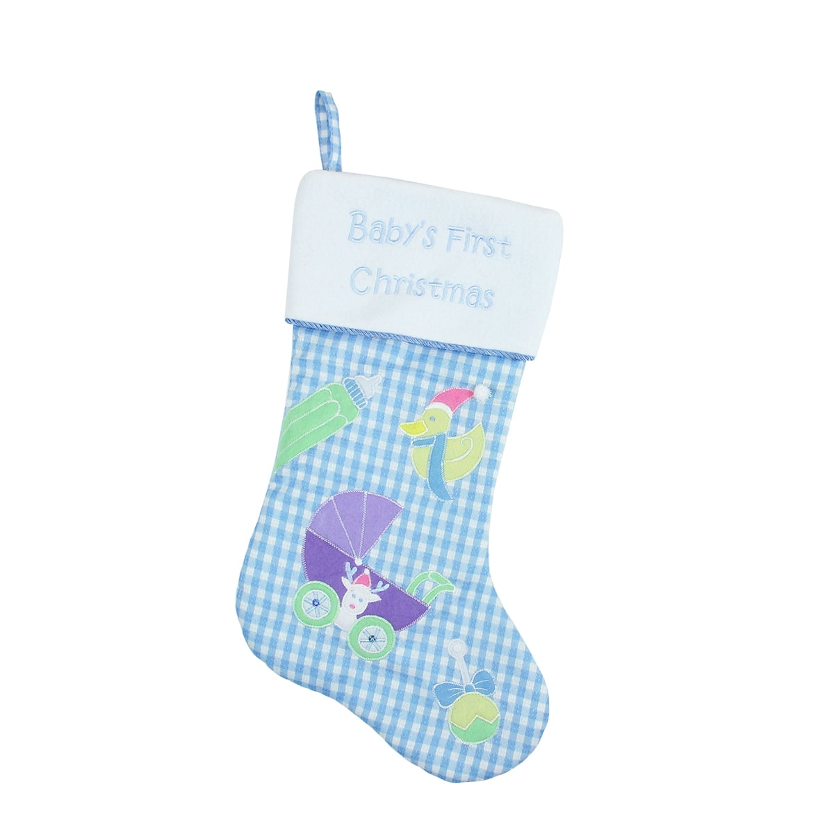 Northlight 18.5" Blue and White 'Baby's First Christmas' Embroidered ...