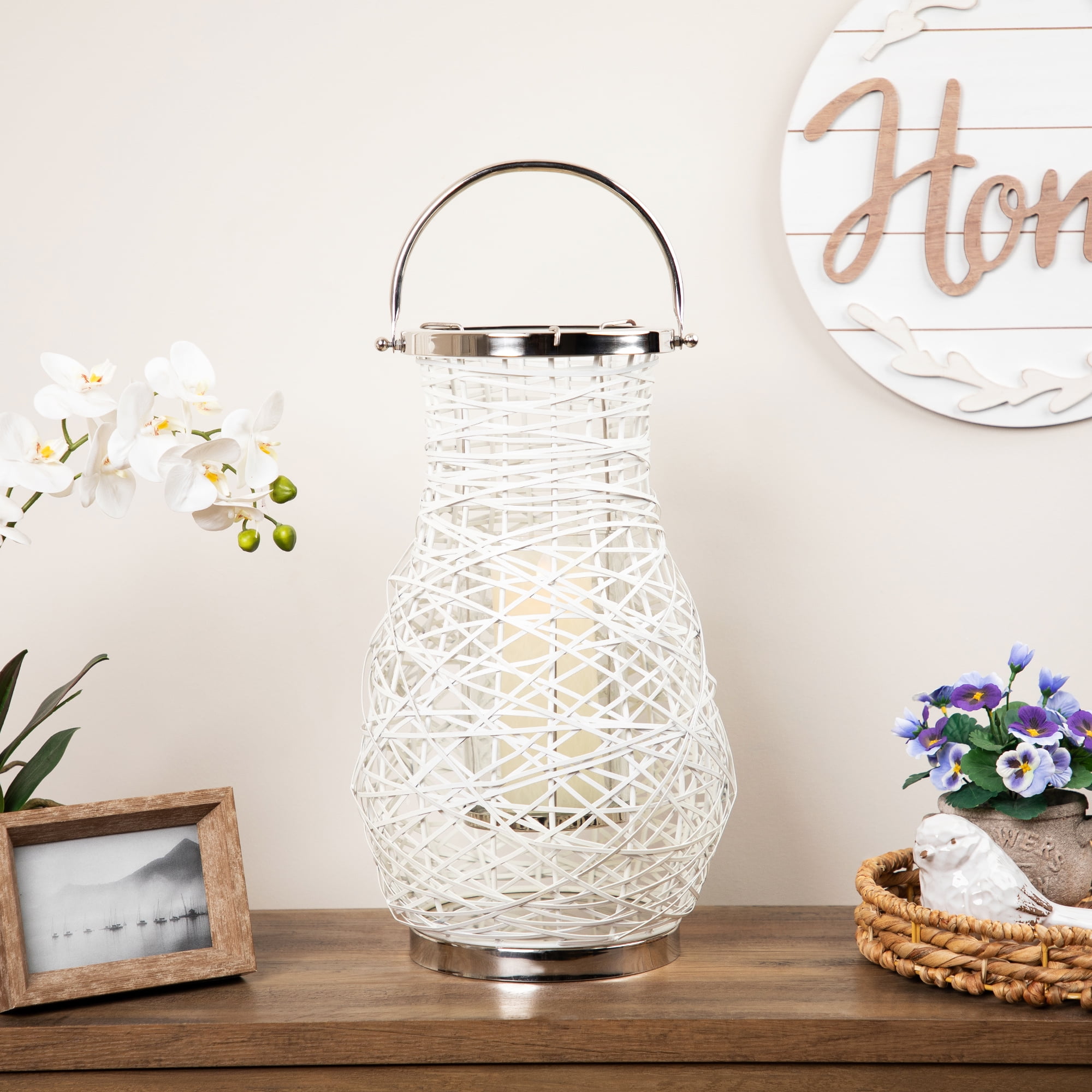 Northlight Woven Iron Pillar Candle Lantern with Glass Hurricane - 18.5 ...