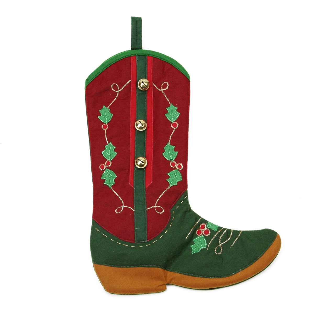 Northlight 18.5" Red and Green Holly Berry and Jingle Bell Cowboy Boot ...