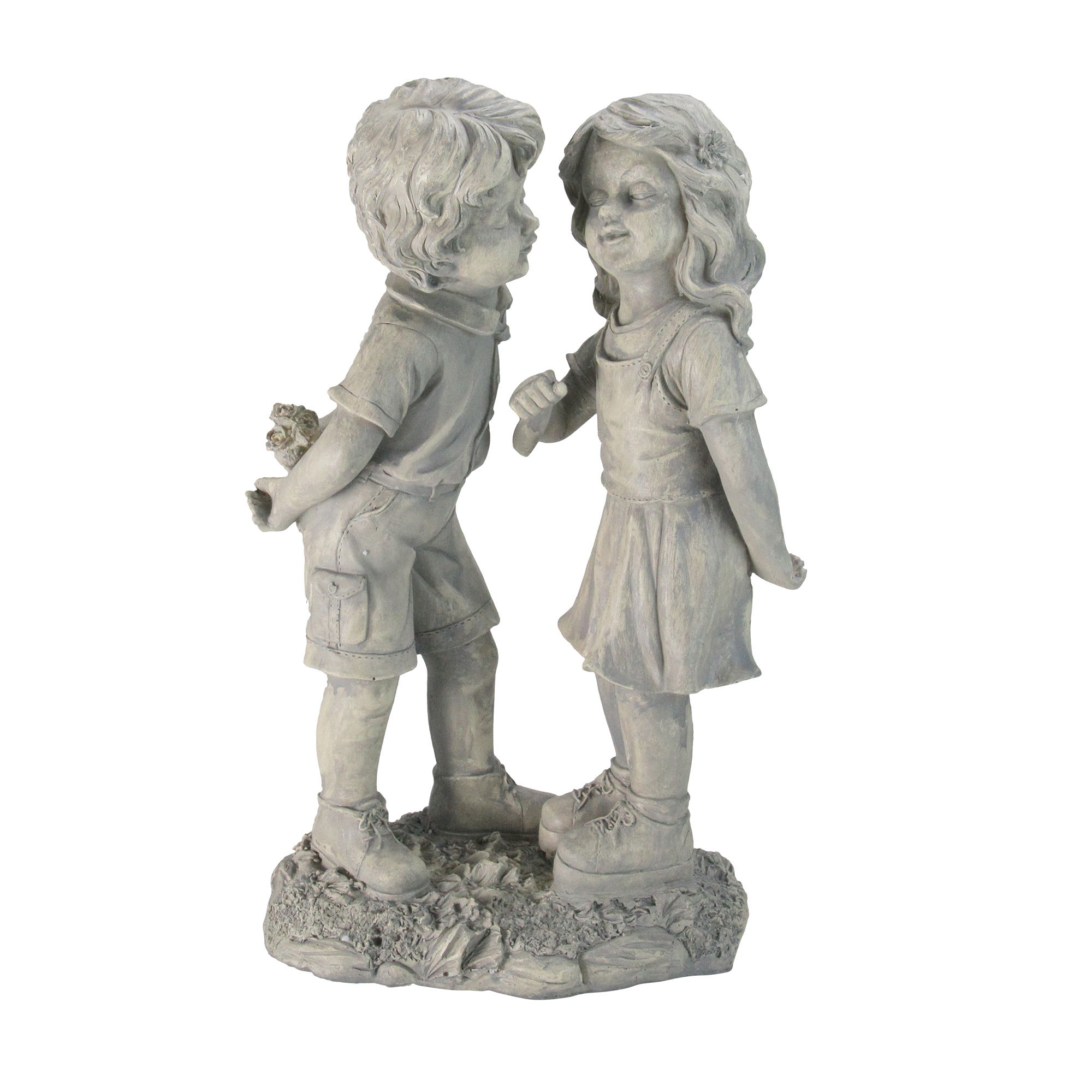 Northlight 18.5" Weathered Stone Boy and Girl First Kiss Outdoor Patio ...