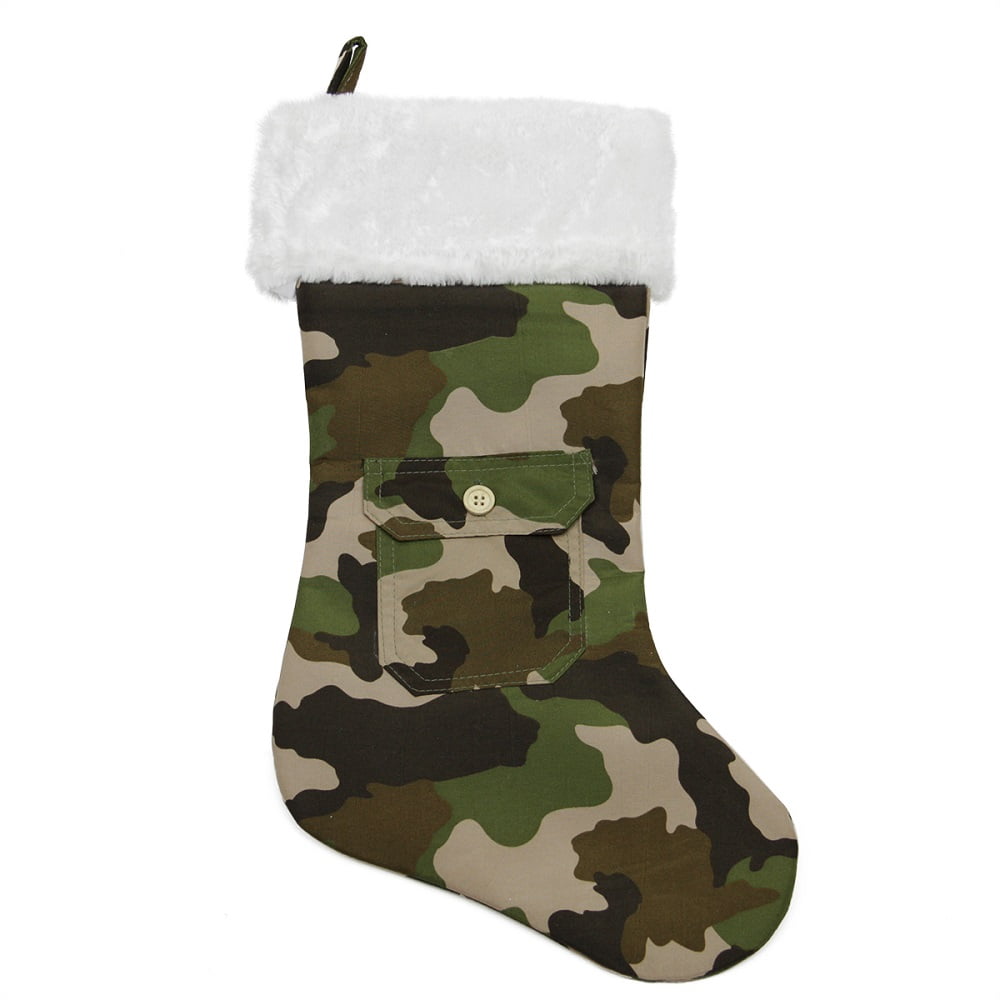 Northlight 18" Army Camouflage Christmas Stocking with Pocket and White ...