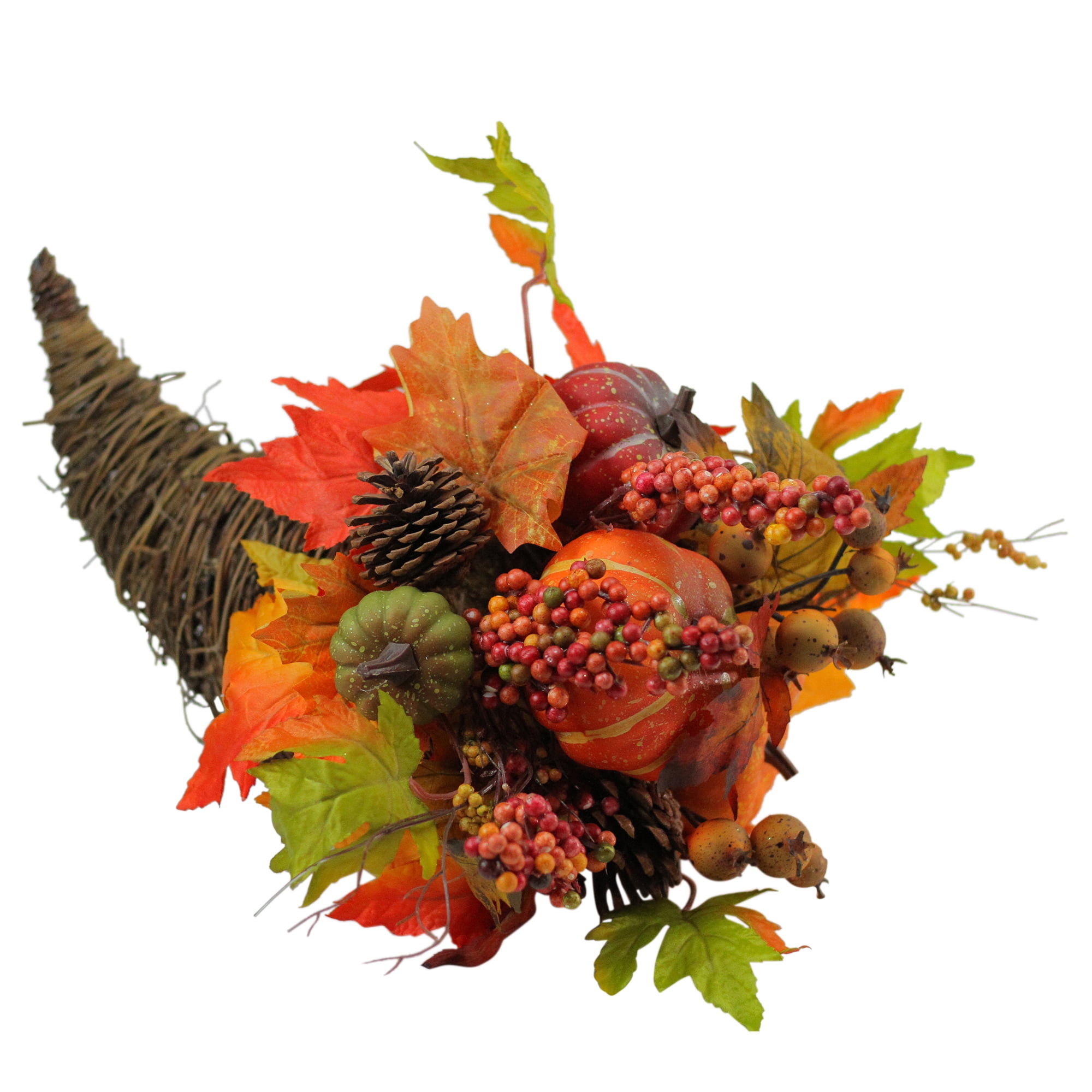 Northlight 18" Orange Gourds and Maple Leaves Cornucopia Thanksgiving ...